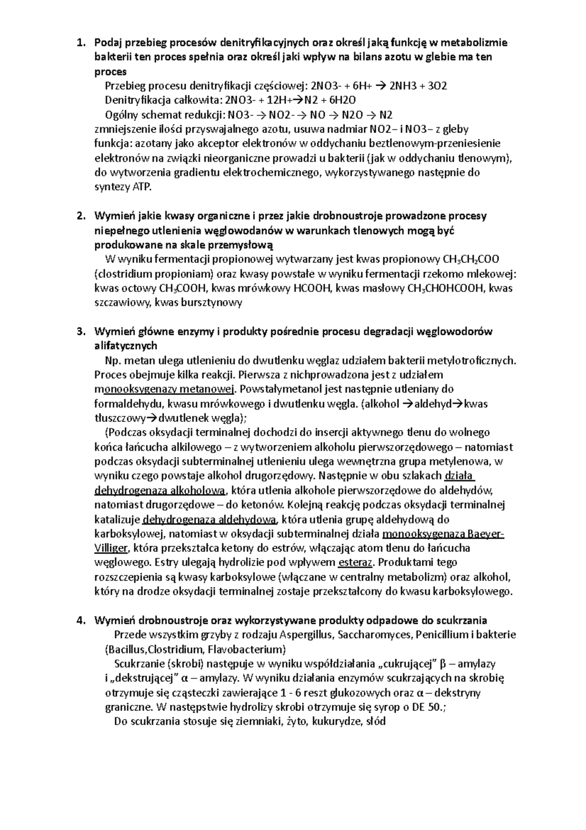 Pytania-z-mikro - 1. Podaj przebieg procesów denitryikacyjnych oraz określ jaką funkcję w - Studocu