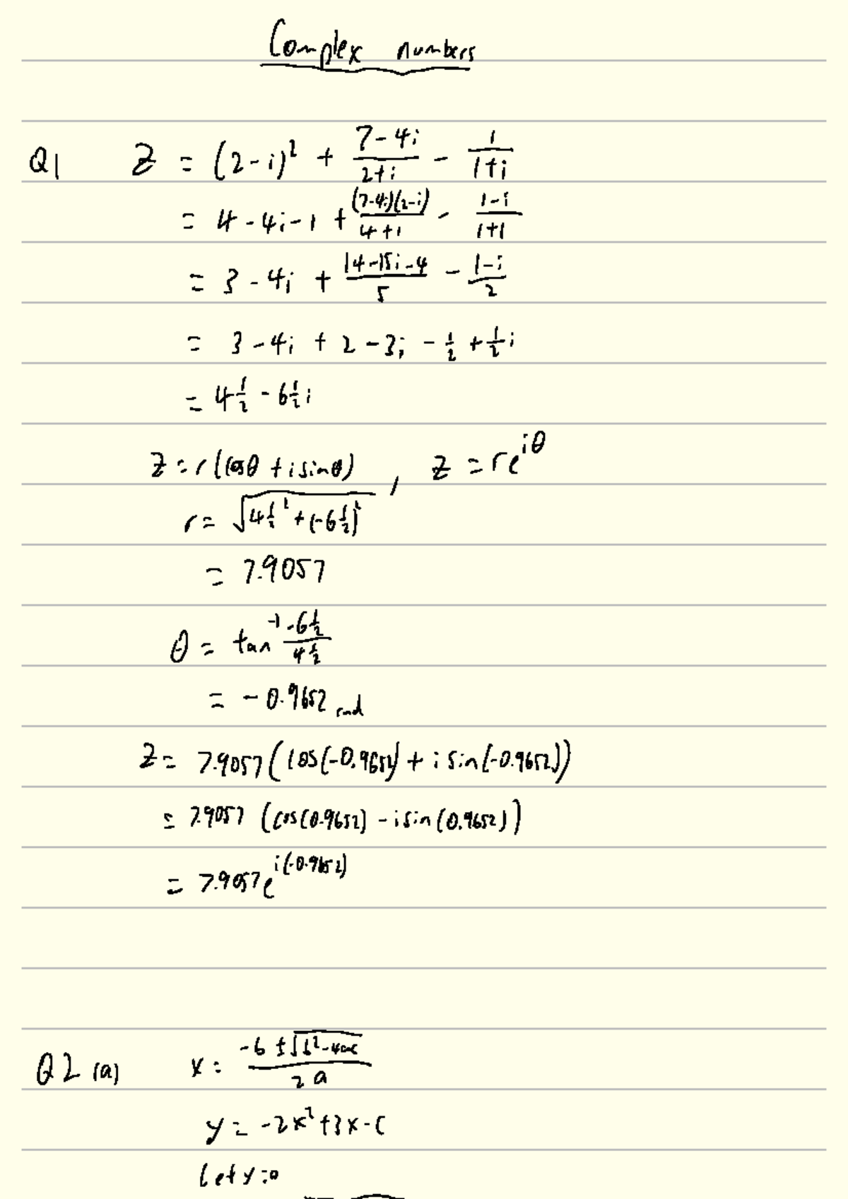 Complex numbers tutorial - SC1004 - Complex numbers Q1 Z iti tittle Itl 3 4 i 5 I 7 1 tising) 7 ...