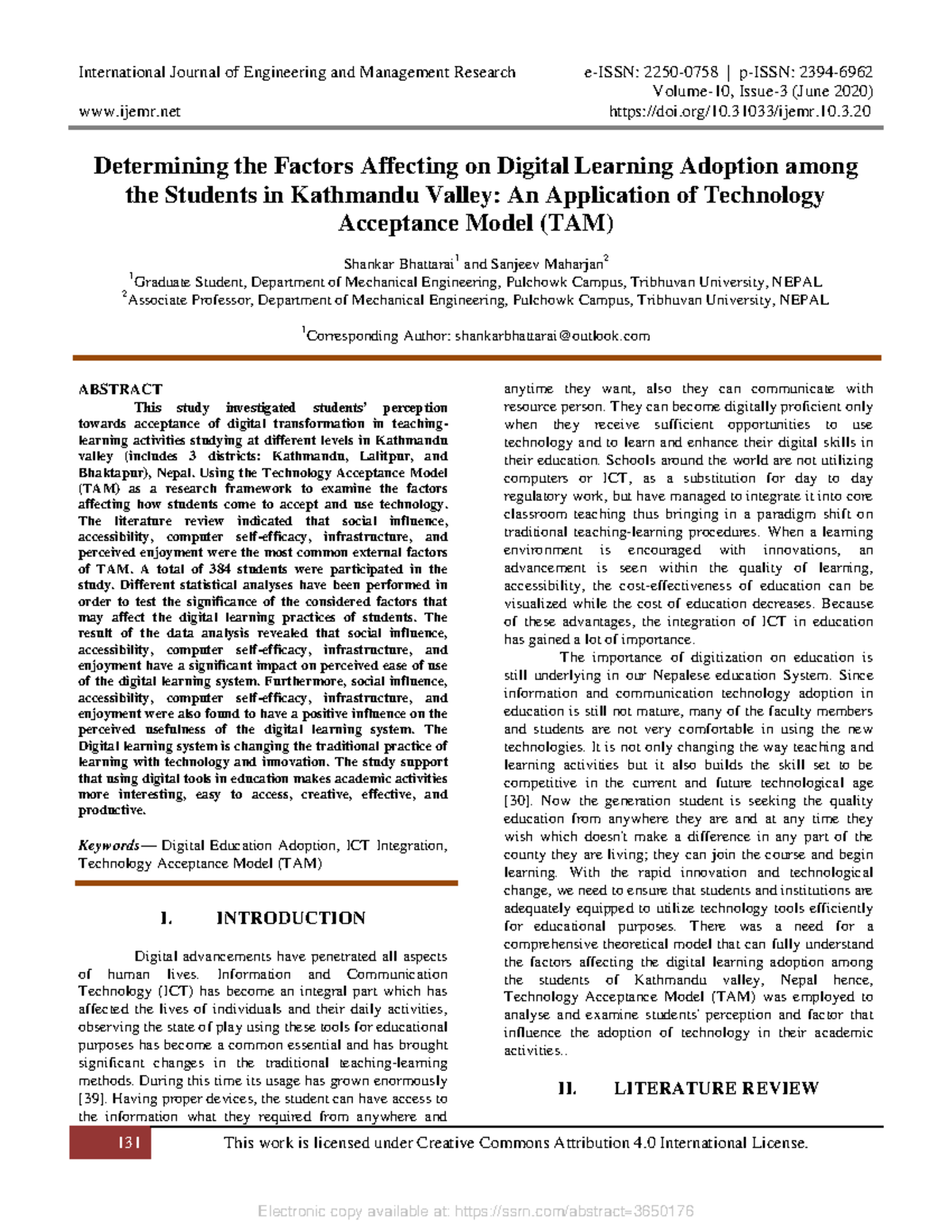 6 - good - Volume-10, Issue-3 (June 2020) ijemr doi/10.31033/ijemr.10.3 ...