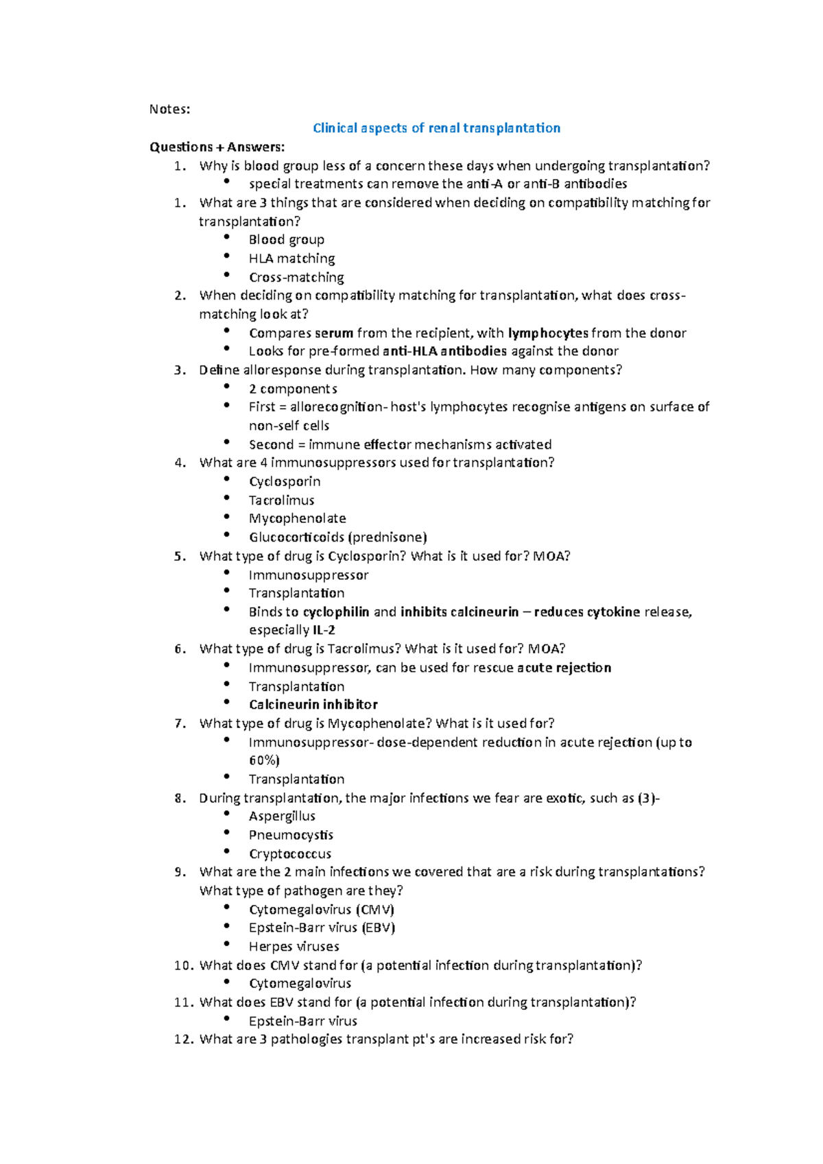 Clinical aspects of renal transplantation - Notes: Clinical aspects of ...