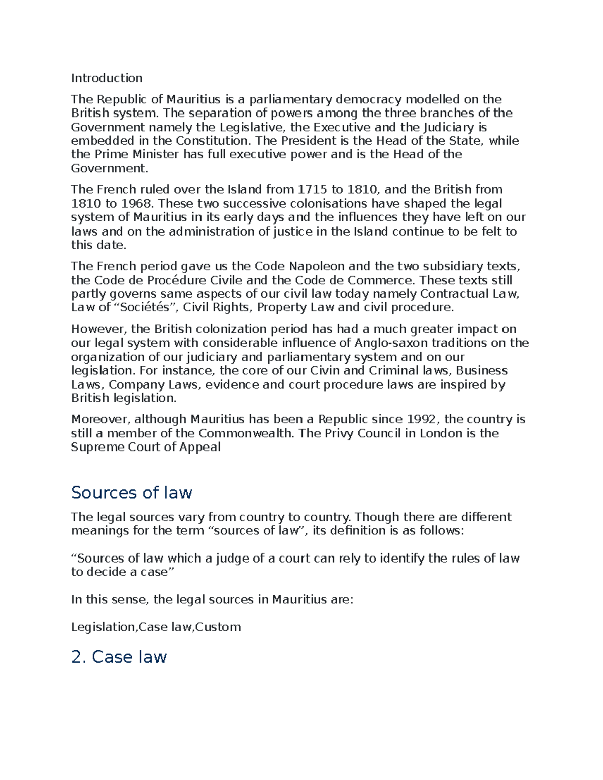 Business law - Introduction The Republic of Mauritius is a ...