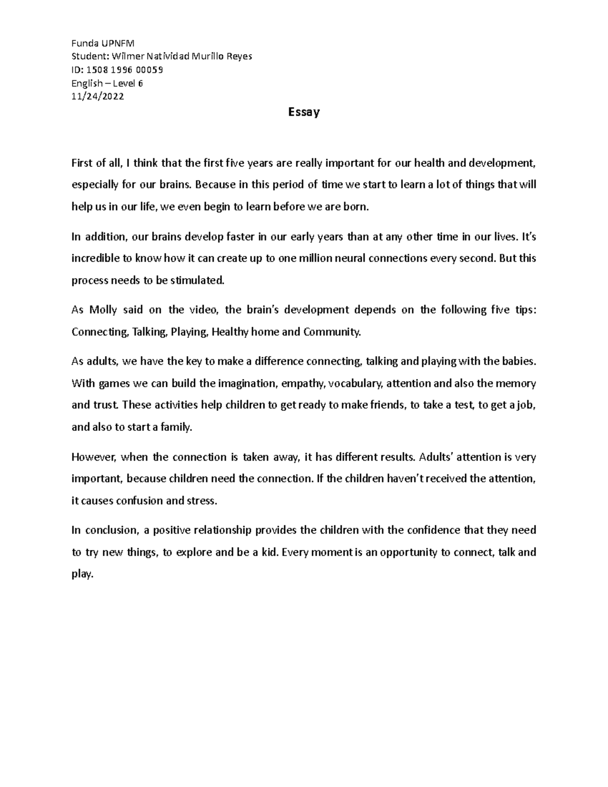Essay - Assignment 2 - Funda UPNFM Student: Wilmer Natividad Murillo ...