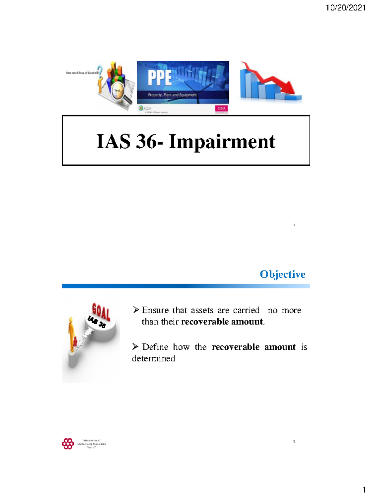 Topic 3 - IAS 36- SV - IAS 36- Impairment 1 2 Objective Ensure that assets are carried no more ...