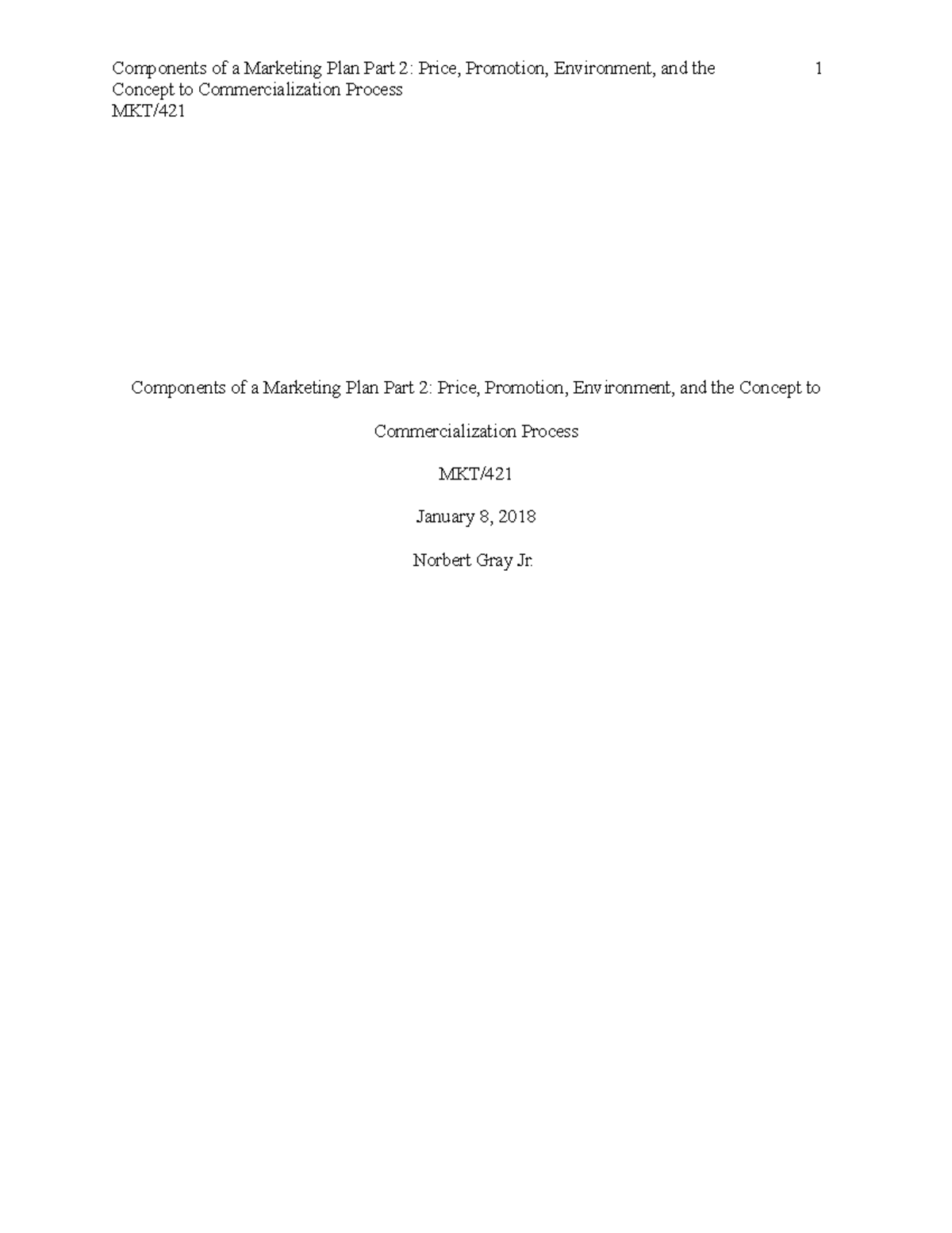 Components of a Marketing Plan Part 2 Learning Team C W4 - Concept to ...