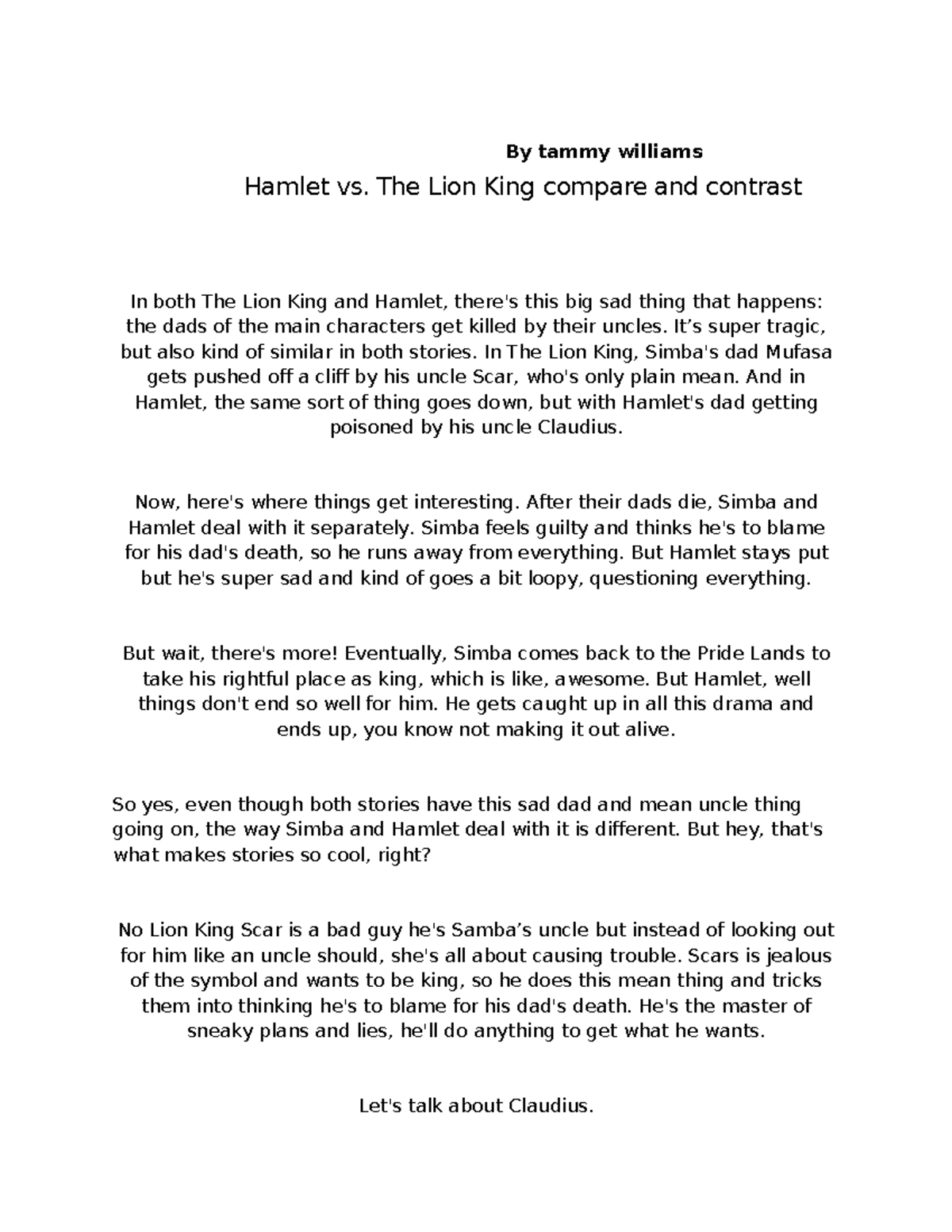 Water - ojndcs - By tammy williams Hamlet vs. The Lion King compare and ...