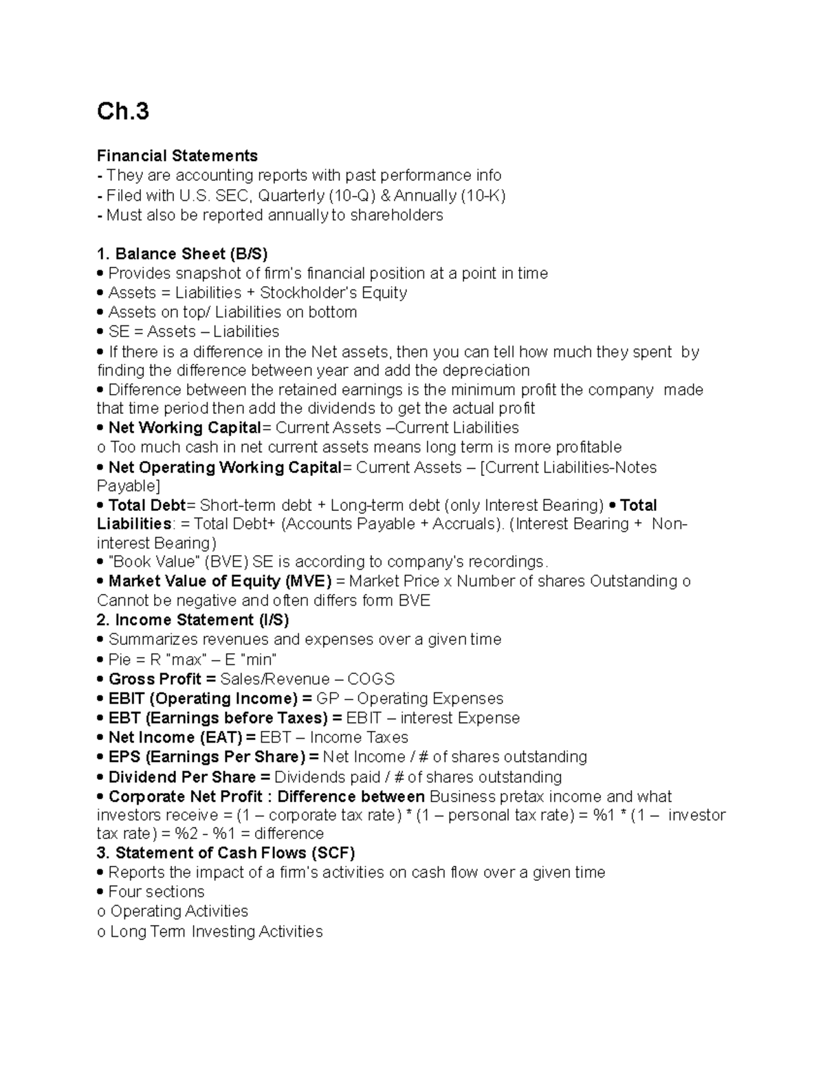 Ch3 - notes - Ch. Financial Statements They are accounting reports with ...