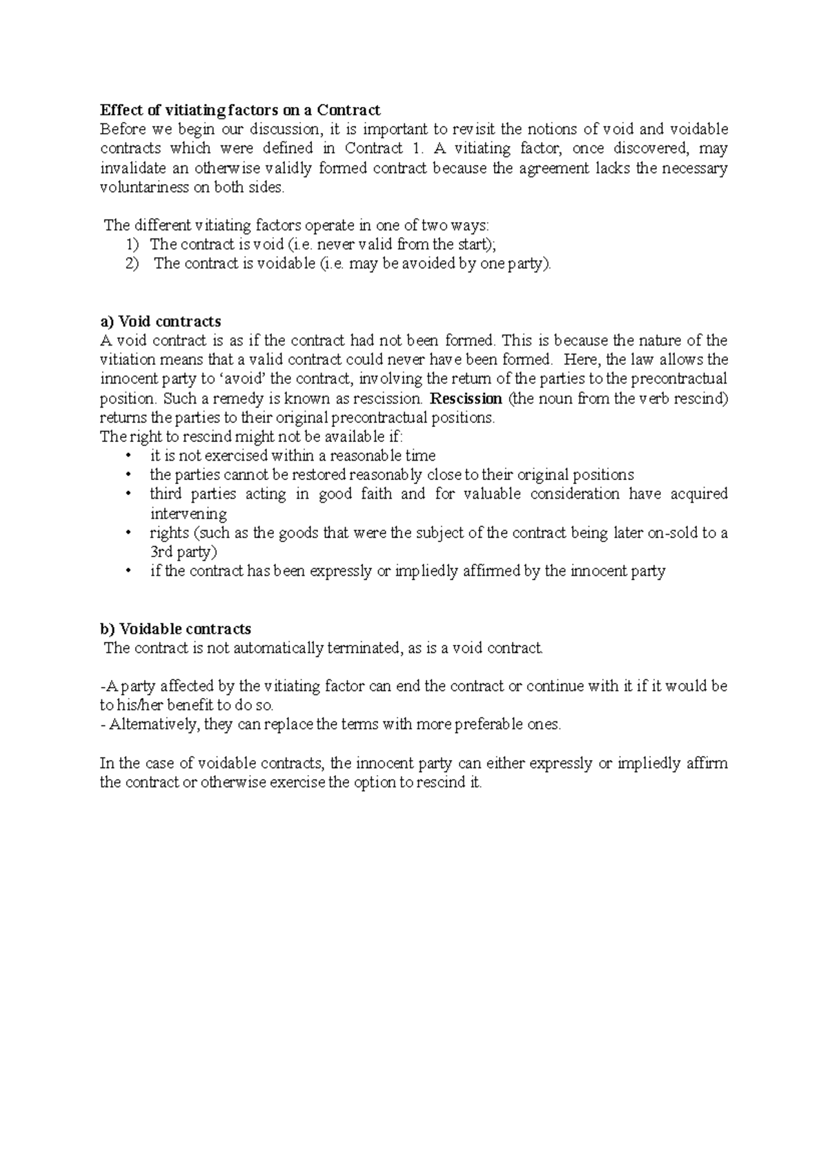 Effects of Vitiating Factors - A vitiating factor, once discovered, may ...