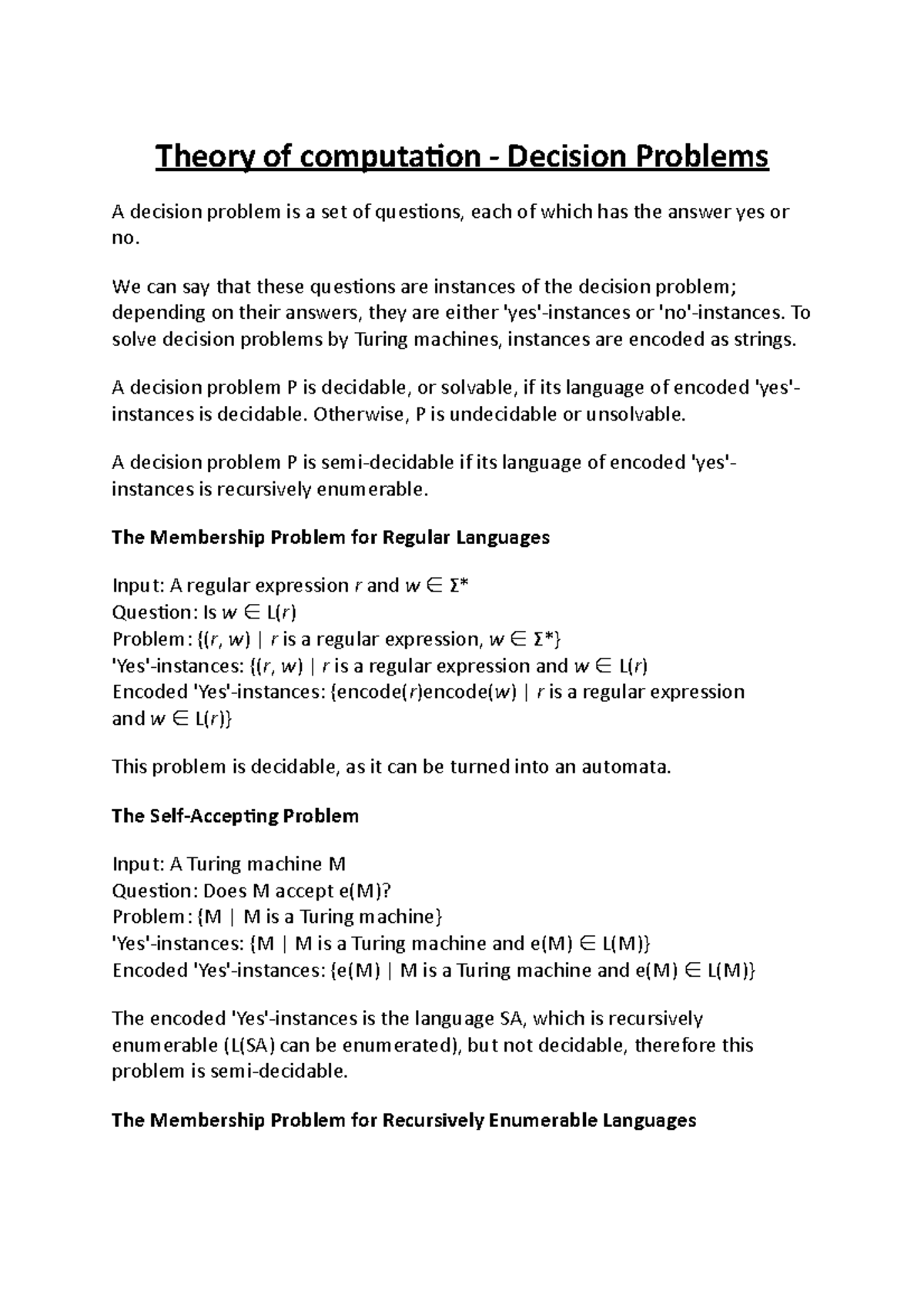 Theory of computation - Decision Problems - We can say that these ...