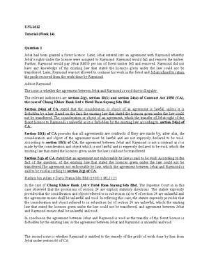 Contract LAW T6 (WEEK 8) - Contract Law 1 Tutorial 7 (week 8) Question 1 Discuss the issues of ...