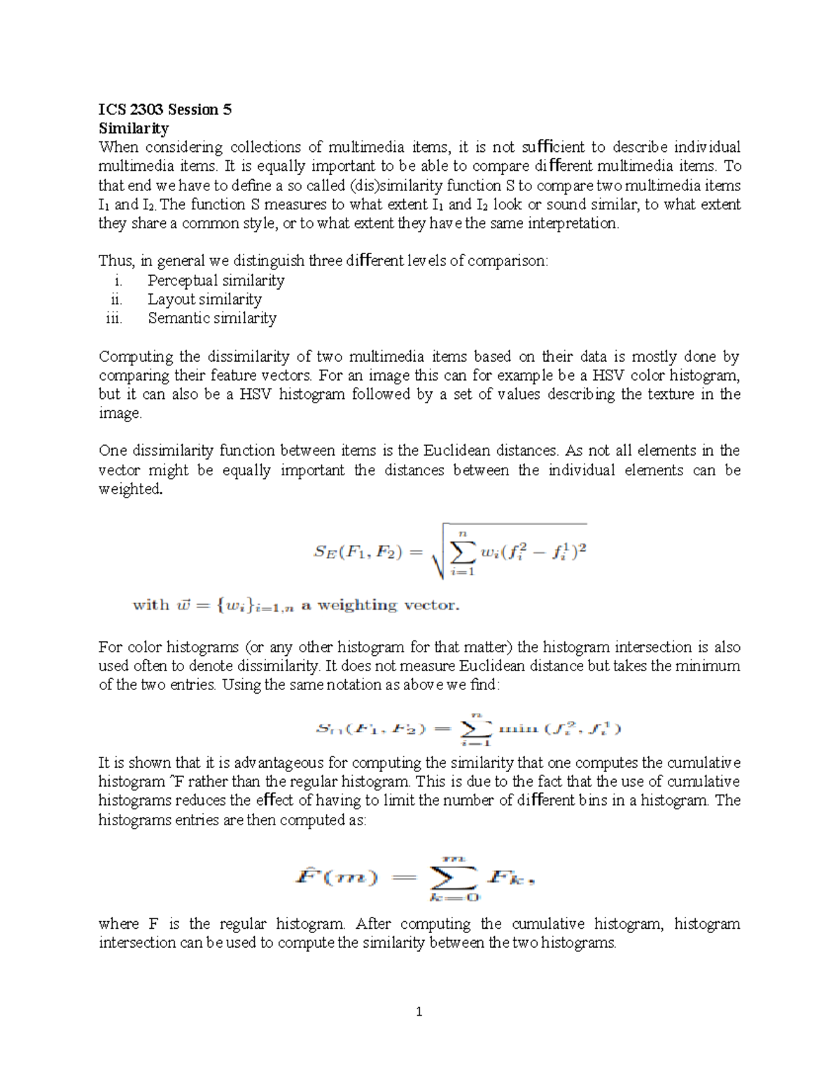 ICS 2303 Session 5 - Lecture notes 1 - ICS 2303 Session 5 Similarity ...