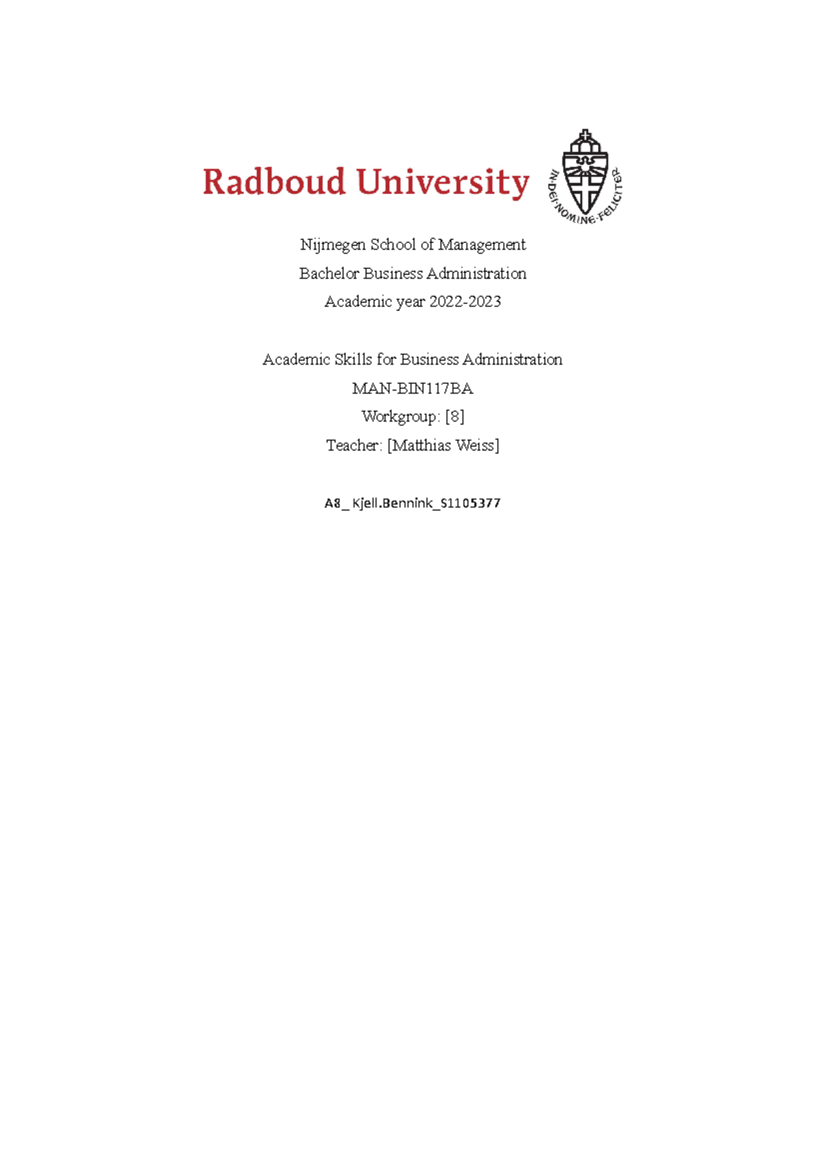 A8 AS - A8, SUFFICIENT - Nijmegen School of Management Bachelor ...