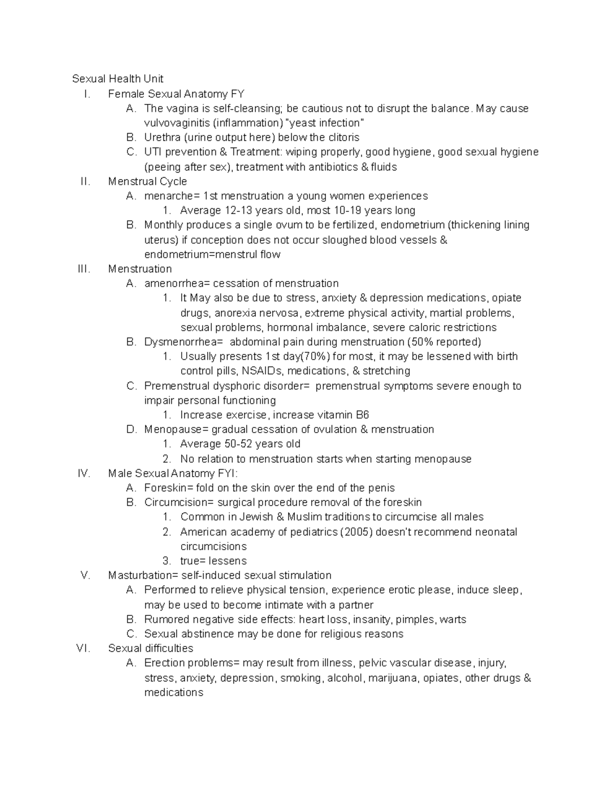 KIN 235- Exam 2 Notes - Sexual Health Unit I. Female Sexual Anatomy FY ...
