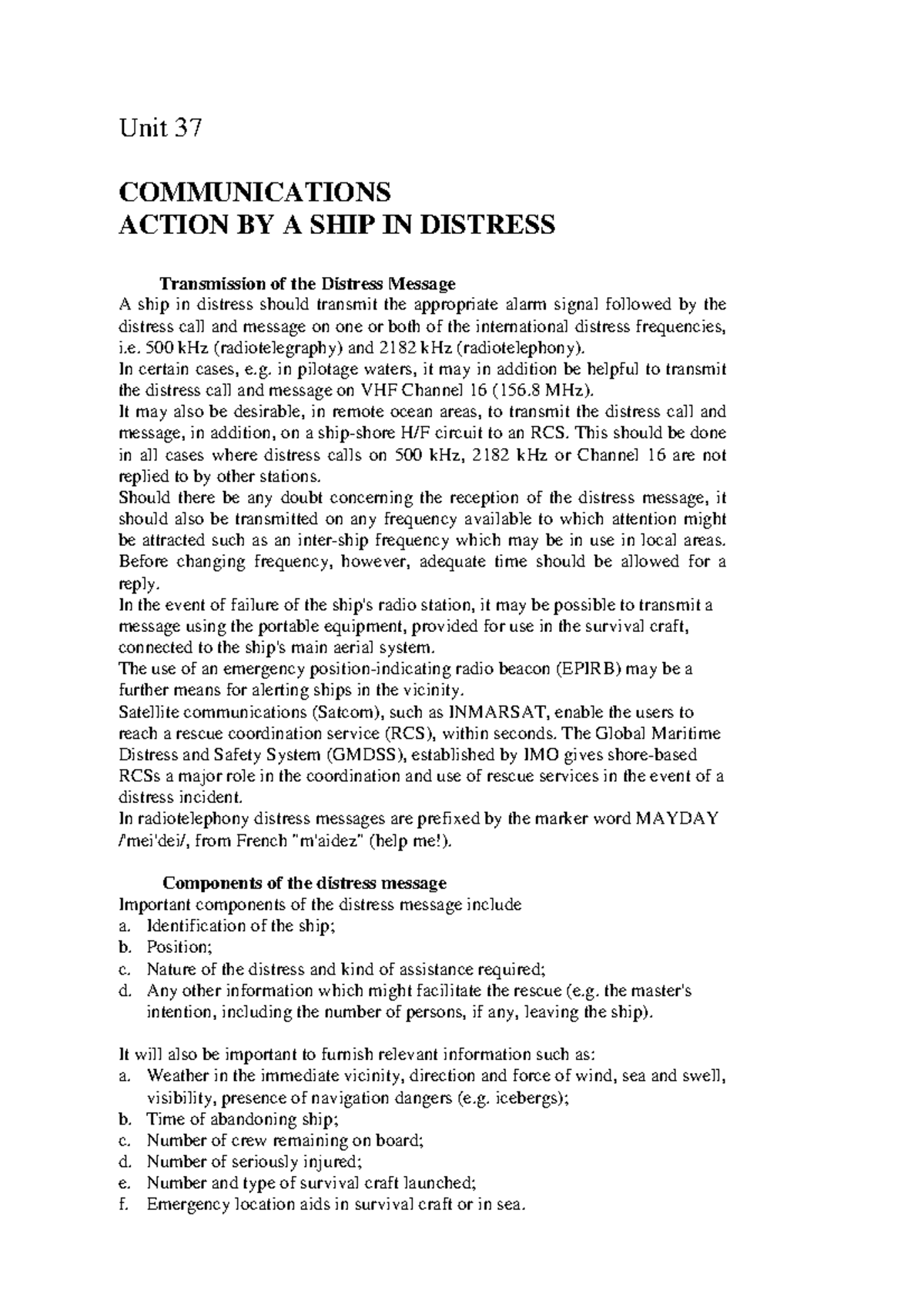 37-ME-tal 000 - Gyf hh - Unit 37 COMMUNICATIONS ACTION BY A SHIP IN ...
