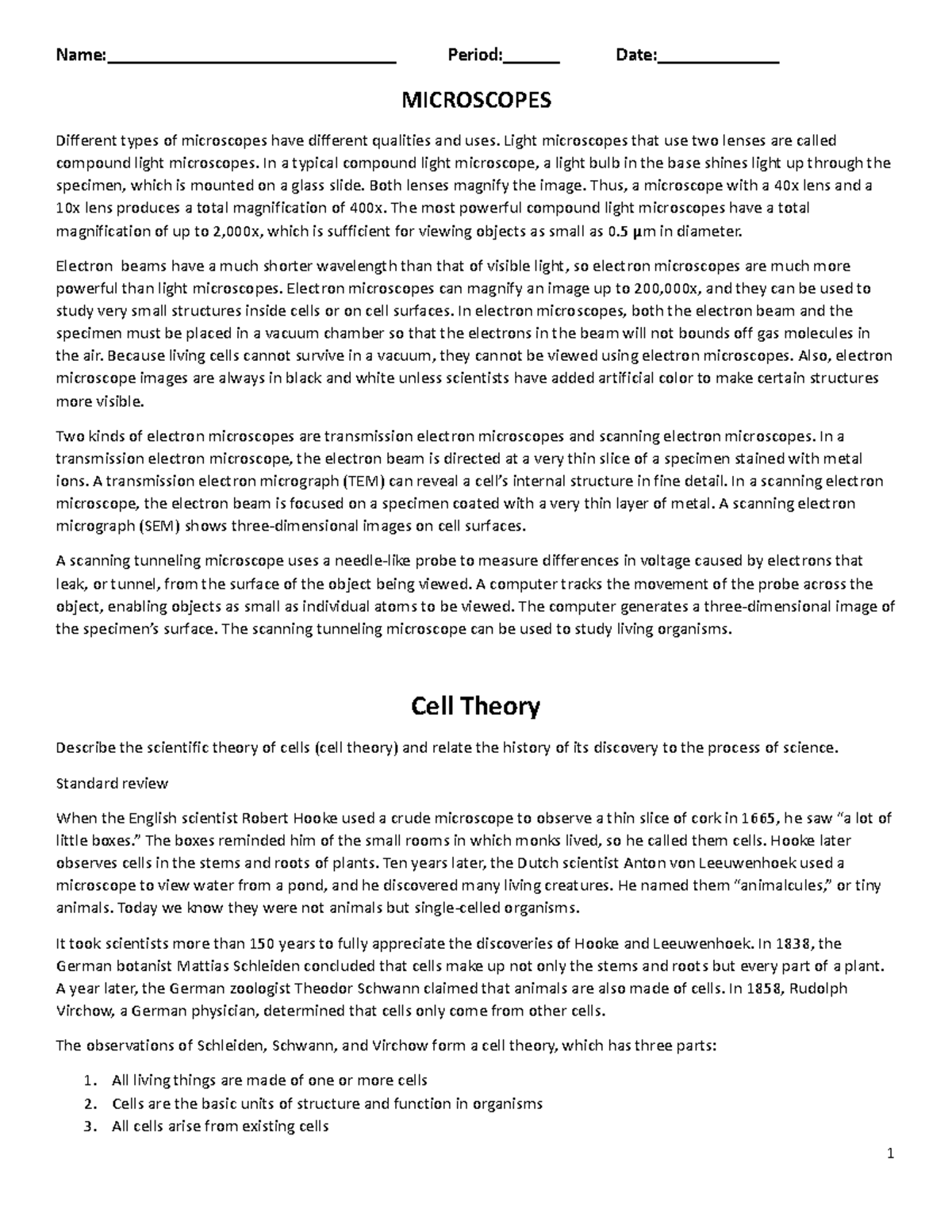 Copy of cell theory and microscopes reading WITH HW Questions.docx ...