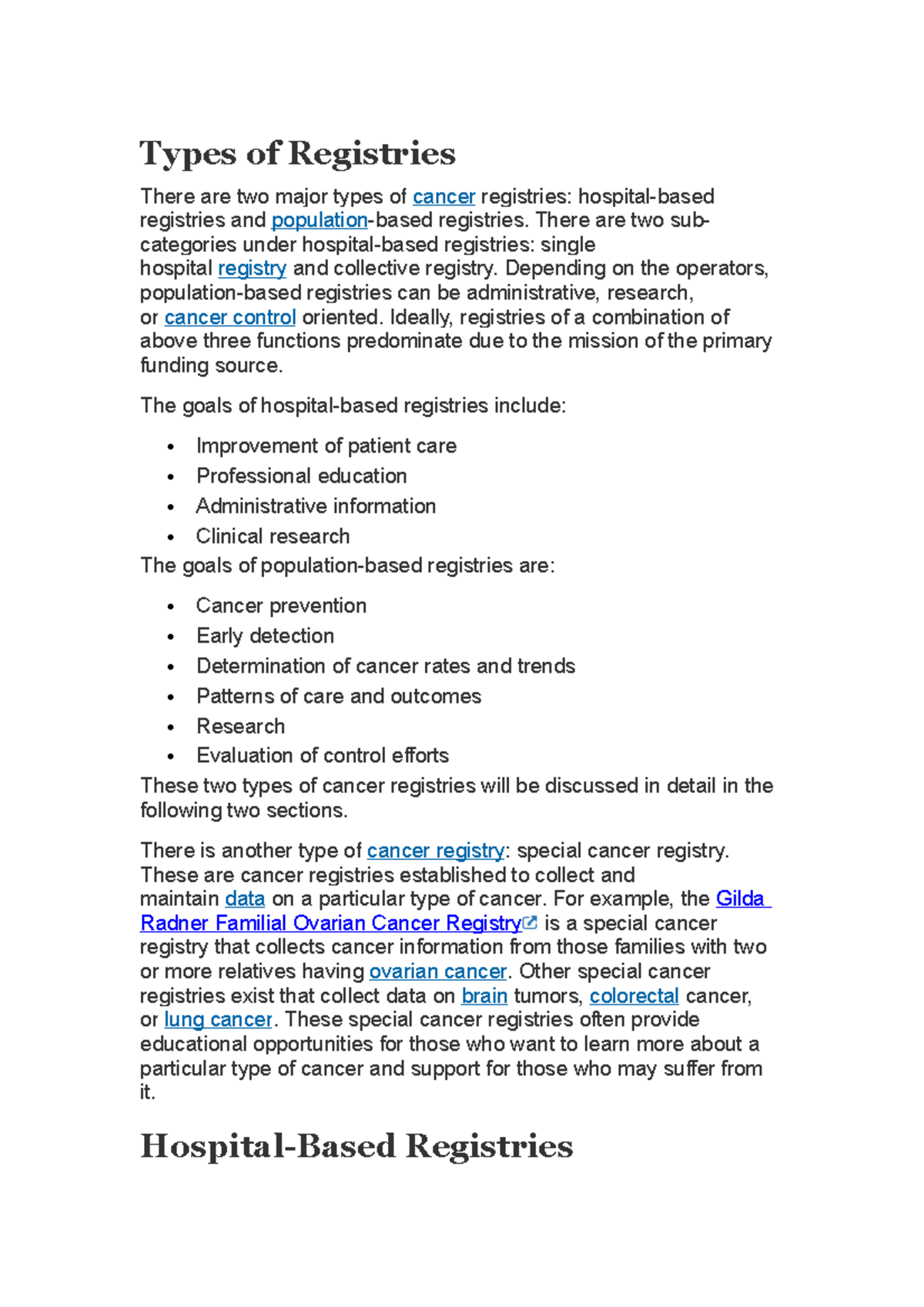 Cancer registries - valubale Notes to use - Types of Registries There ...