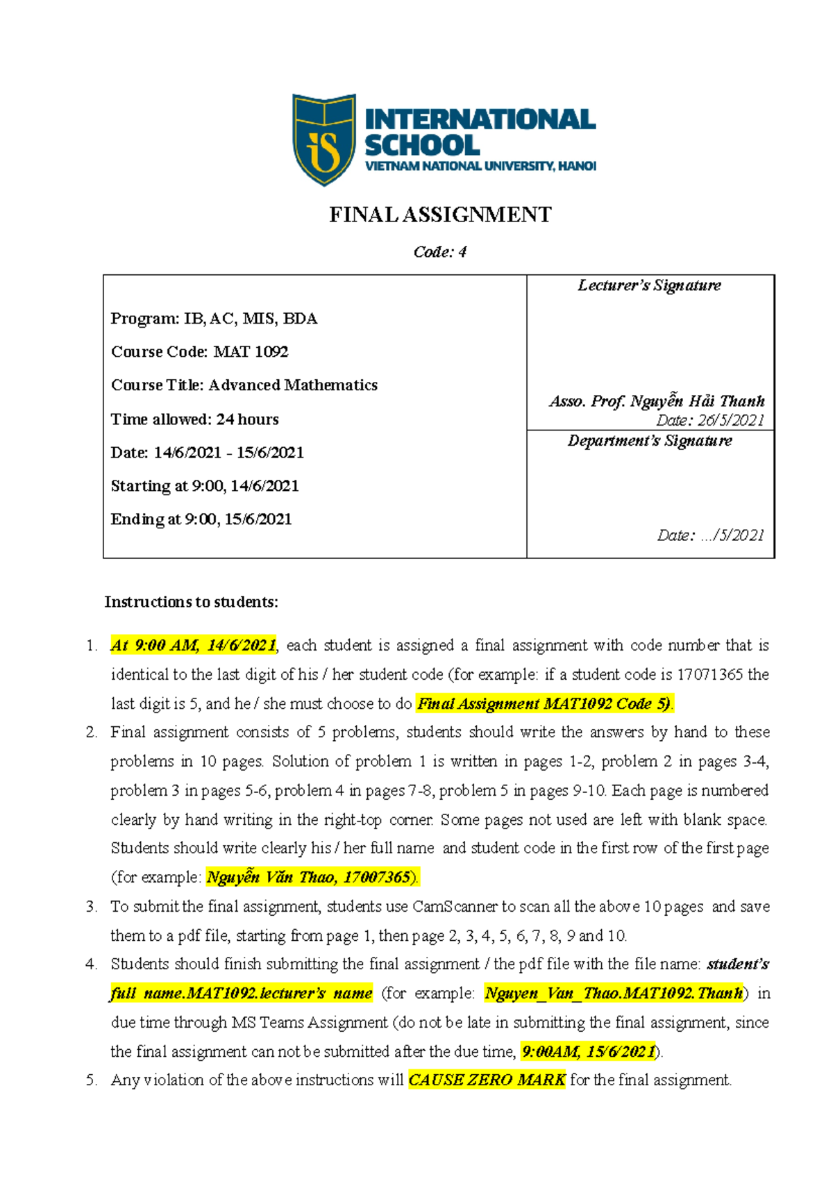 Final Assignment Mat1092 Code 4 Final Assignment Code 4 Program Ib Ac Mis Bda Course Code