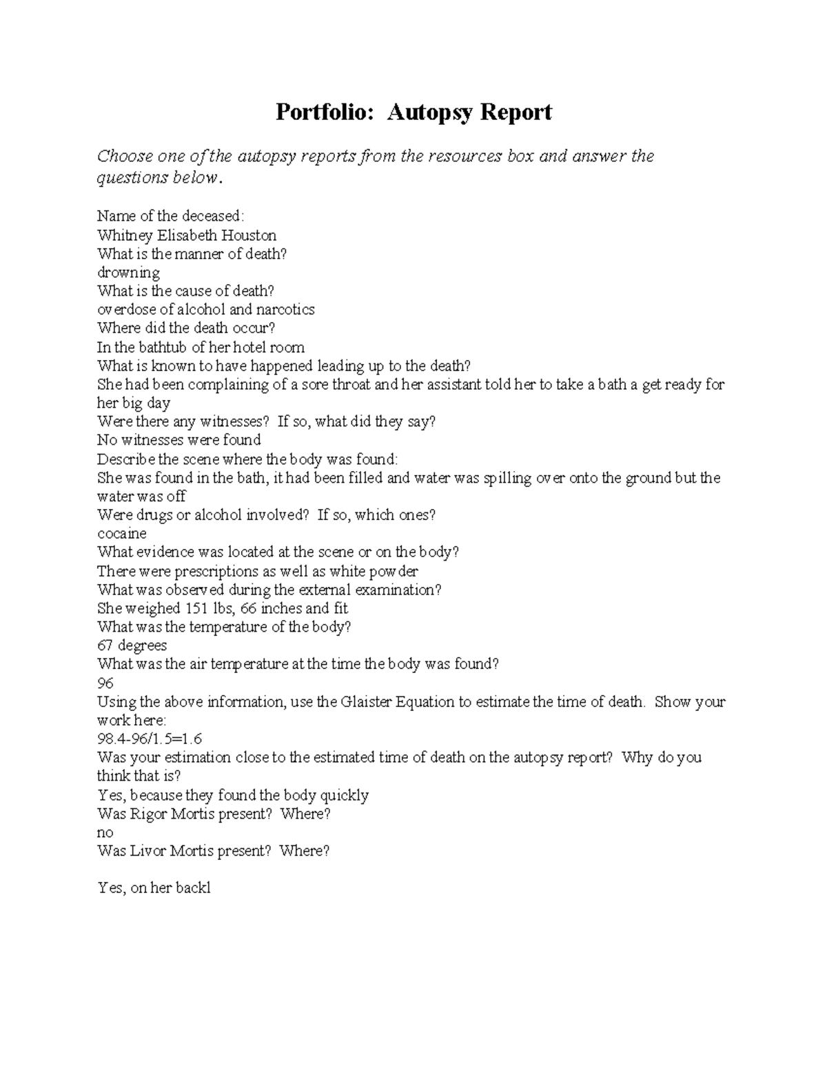 Portfolio Autopsy Report - whitney - Portfolio: Autopsy Report Choose ...