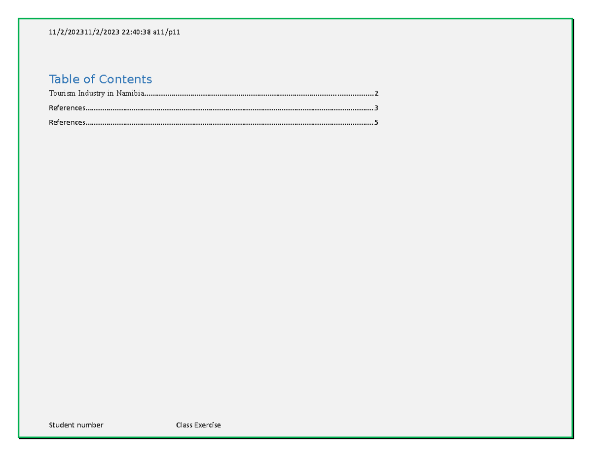Class Activity - notes - Table of Contents Tourism Industry in - Studocu
