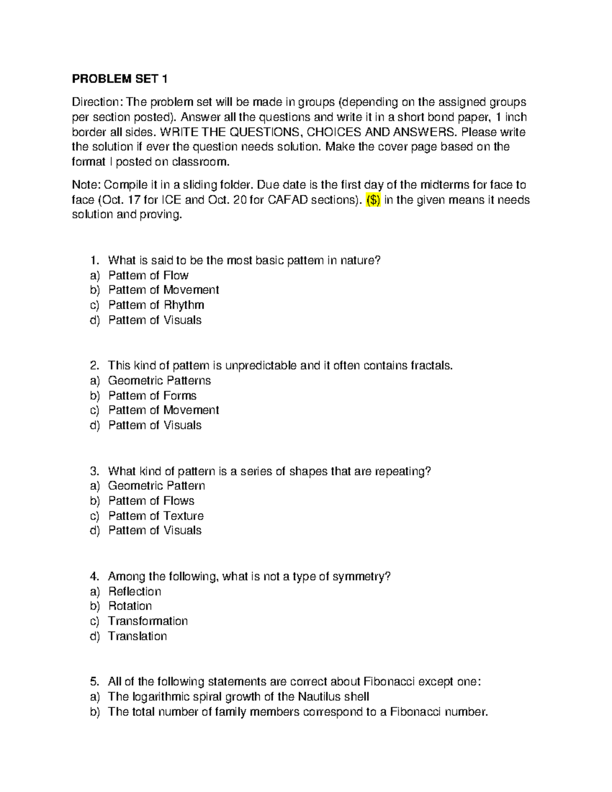 MMW - sda - PROBLEM SET 1 Direction: The problem set will be made in ...