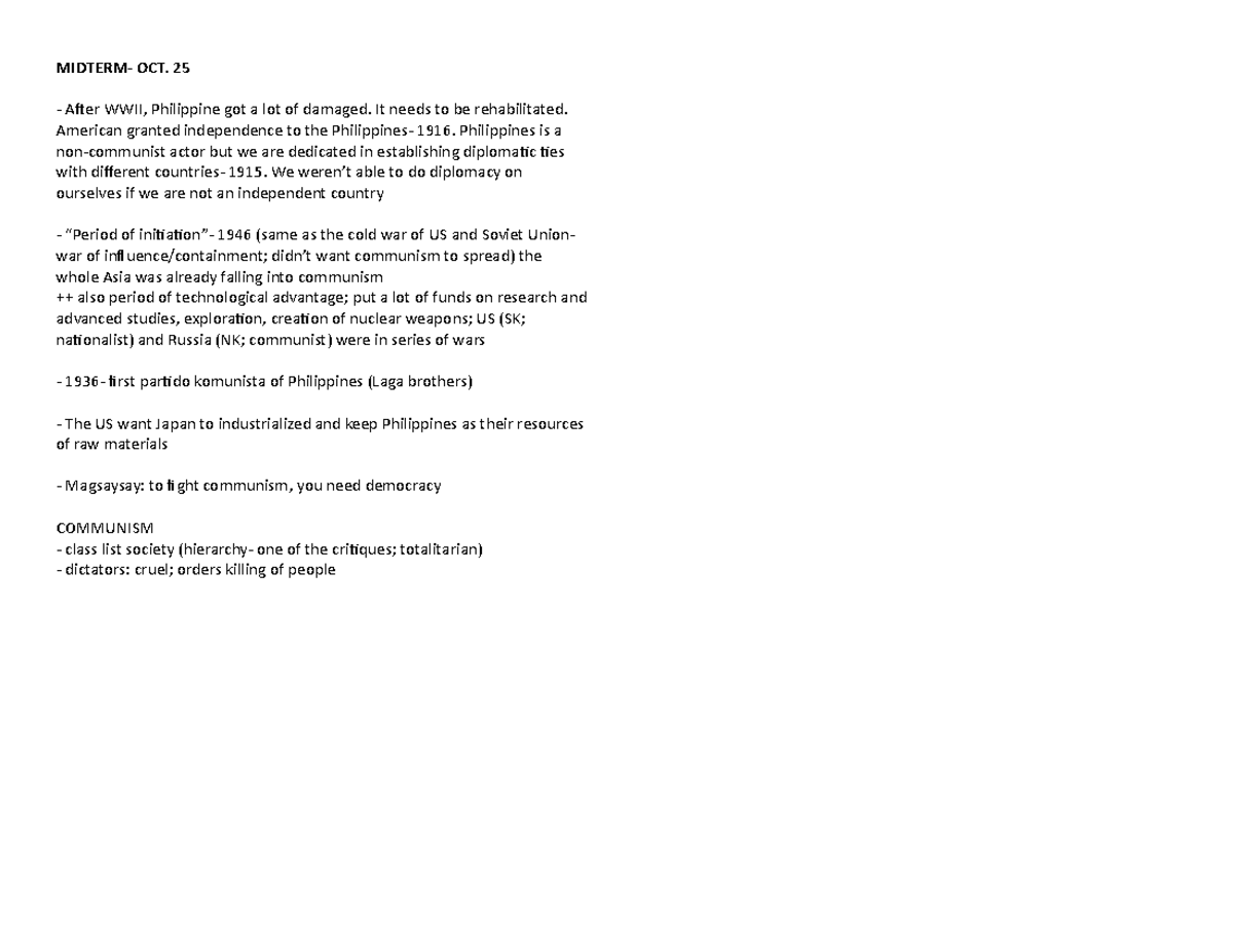 Diplomatic History of the Philippines 2 (Midterm notes cold war) - AB ...