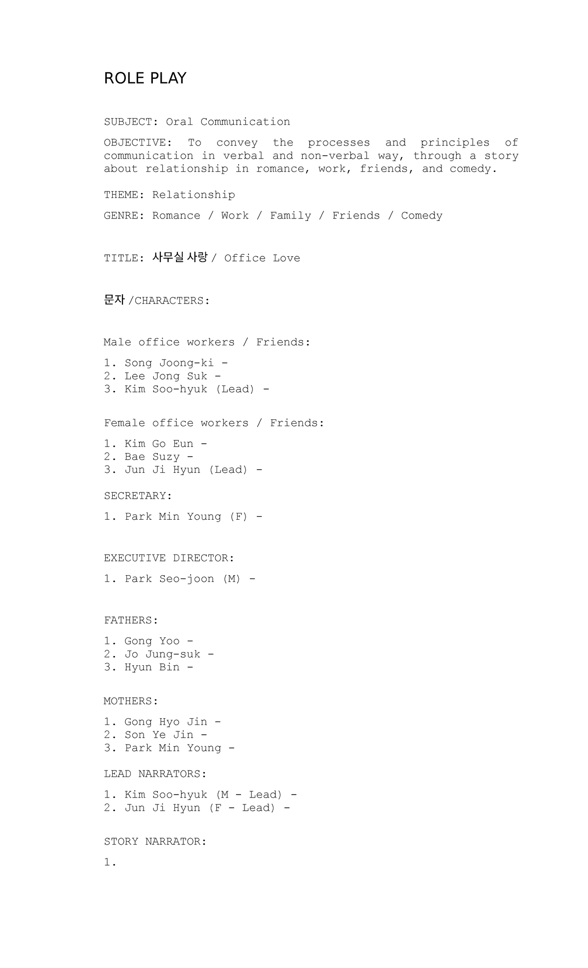 ROLE PLAY ORAL COM - this is just a format for script writing for a ...