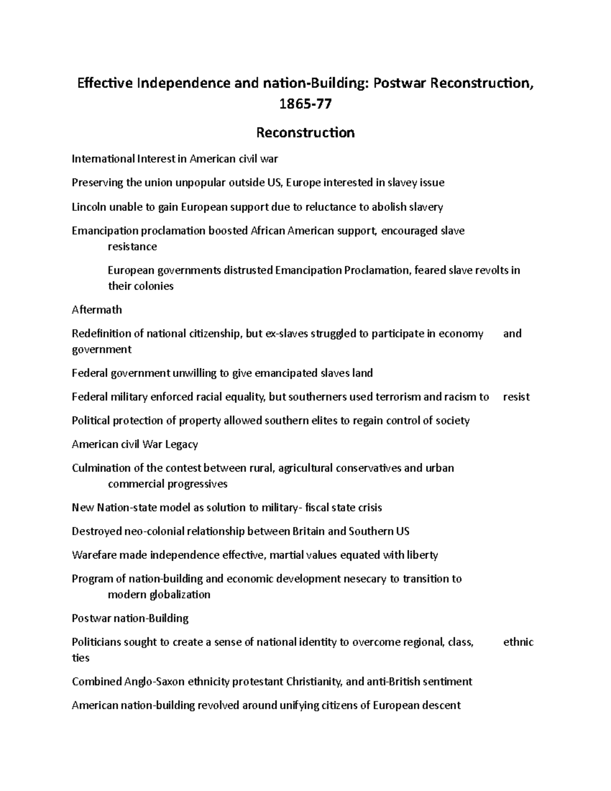 Postwar Reconstruction - Effective Independence and nation-Building ...