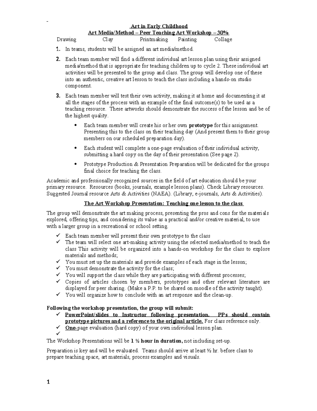 Arte201 Media Method Peer Wkshp Assign - Art in Early Childhood Art ...