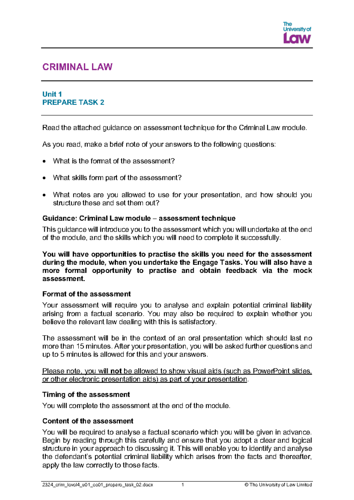 Criminal exam guidance - 2324_crim_level4_u01_ce01_prepare_task_02 1 ...