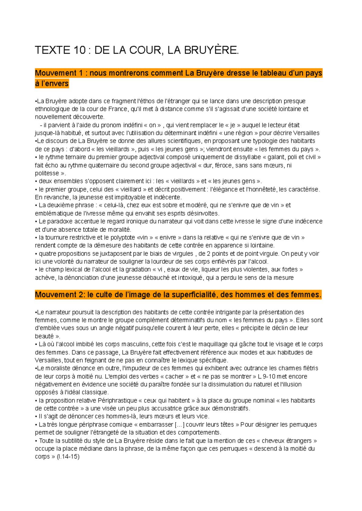 Texte 10 de la cour - TEXTE 10 : DE LA COUR, LA BRUYÈRE. Mouvement 1 : nous montrerons comment ...