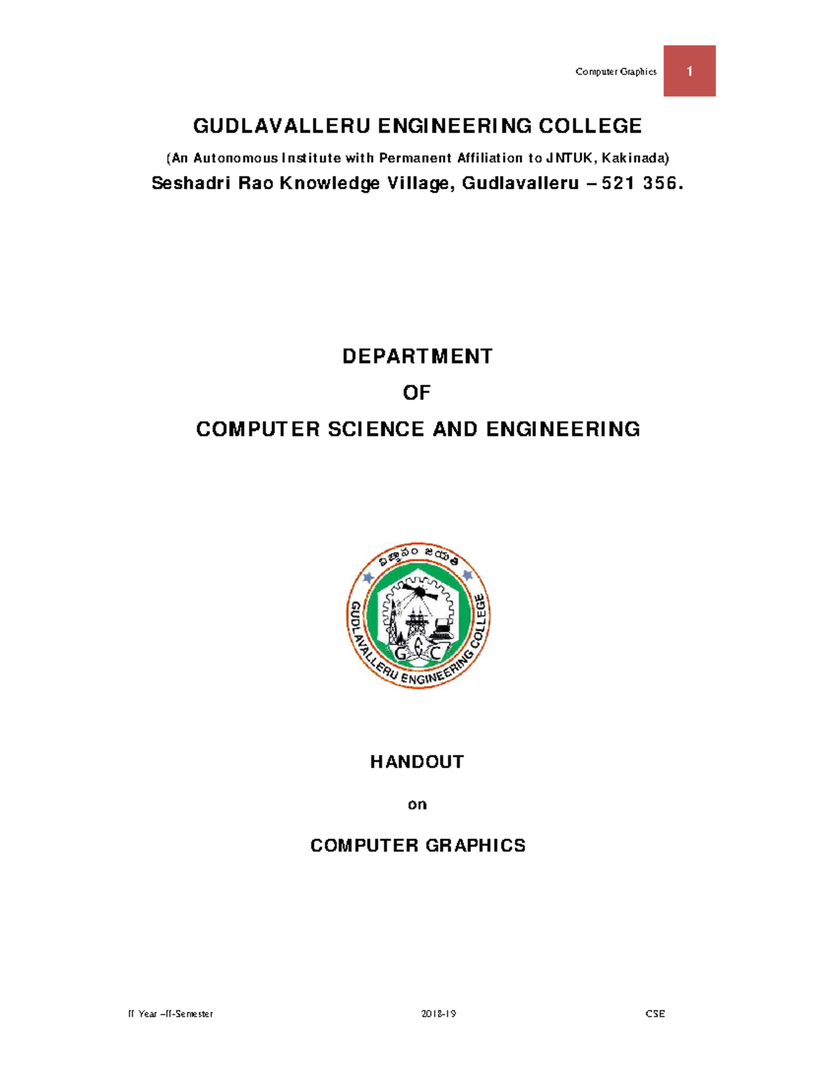 Mod 2 nice - Computer graphics module 2 - GUDLAVALLERU ENGINEERING ...
