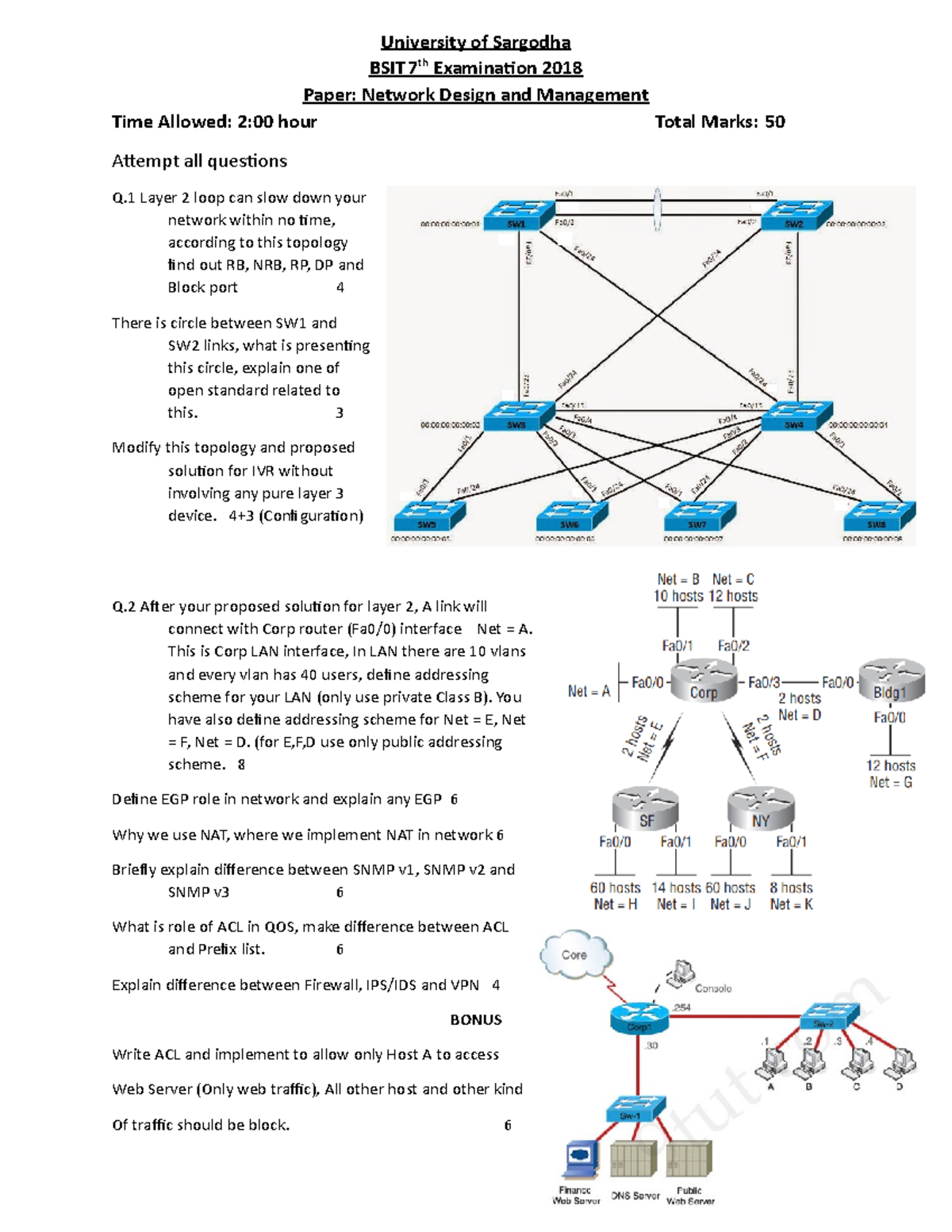 NDM paper for practice - University of Sargodha BSIT 7 th Examination ...