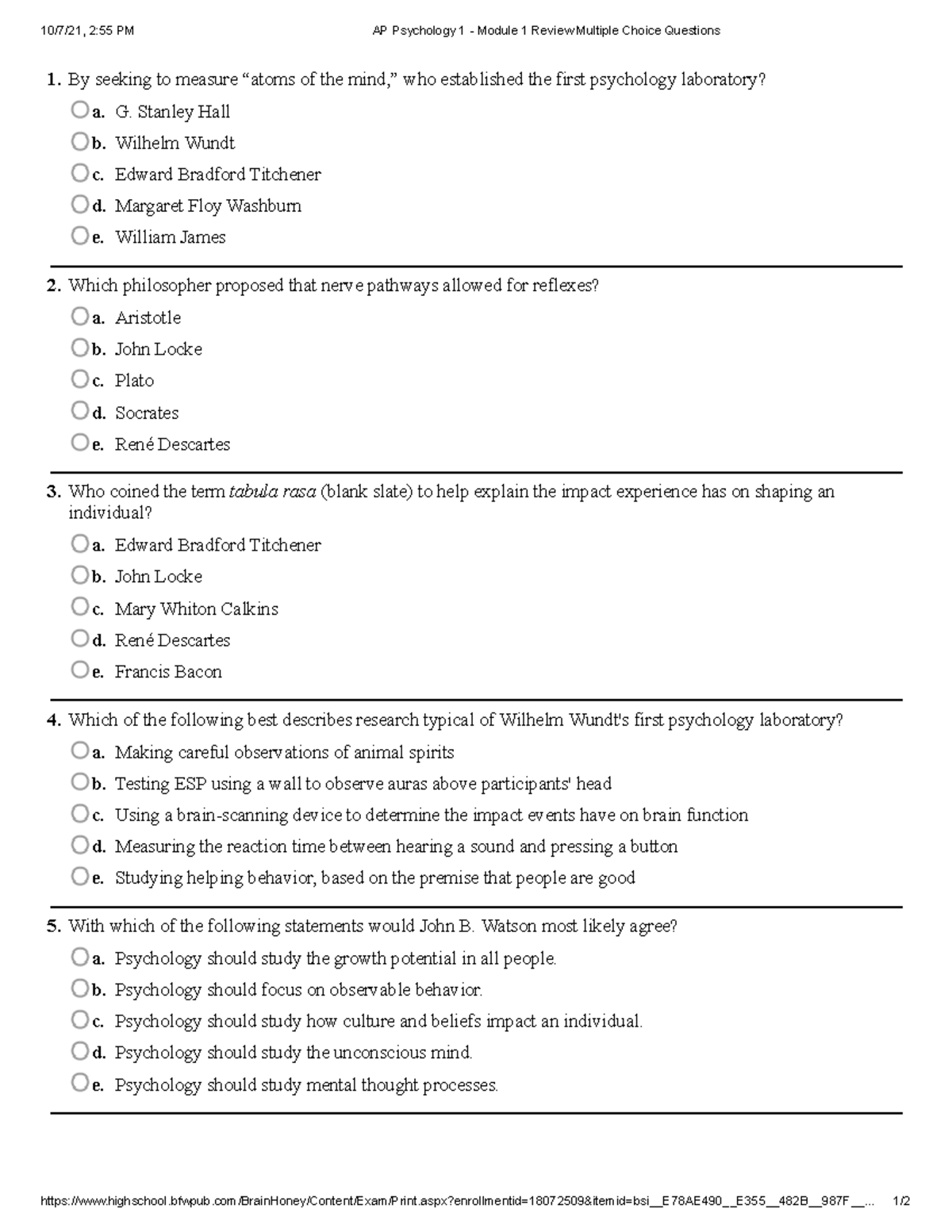 AP Psychology 1 - Module 1 Review Multiple Choice Questions - 10/7/21 ...