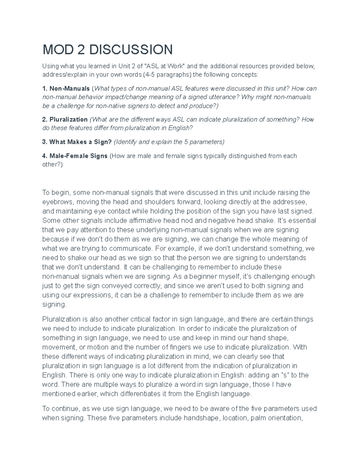 Mod 2 disc - Module 2 Discussion American sign Language - MOD 2 ...