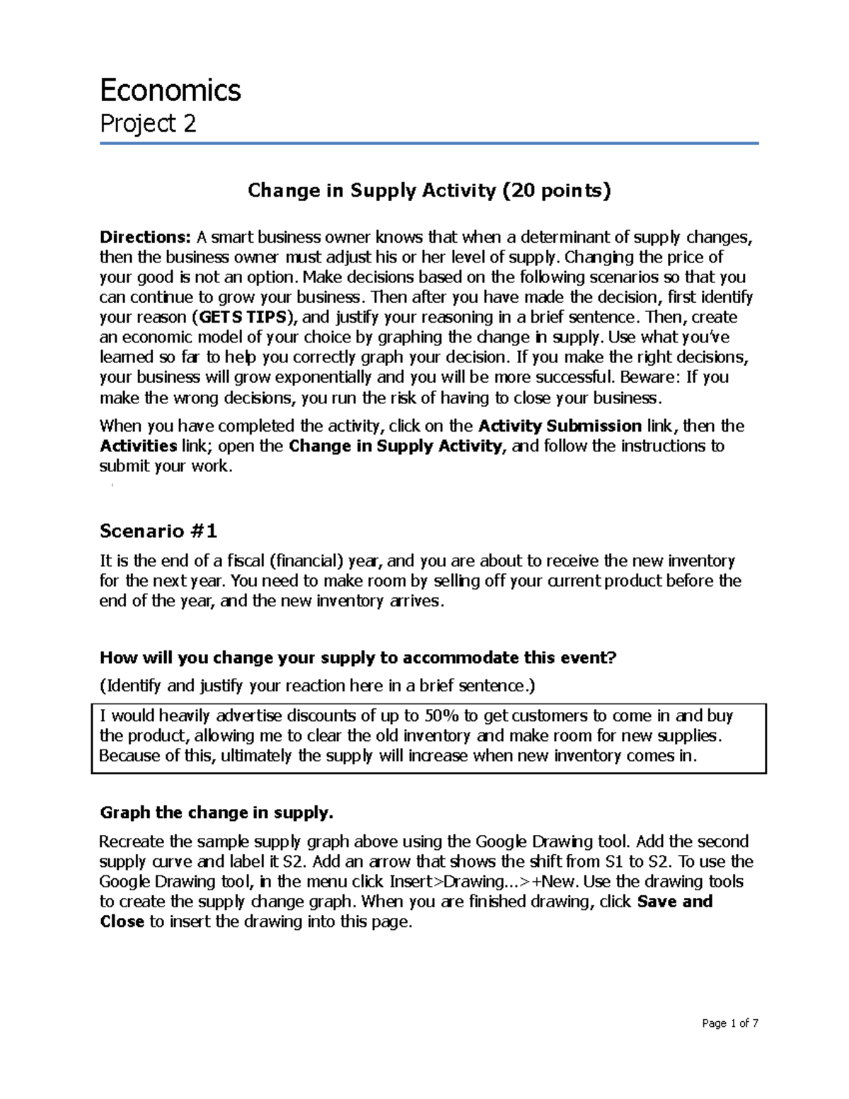 Copy of 2205b Change in Supply Activity - Economics Project 2 Change in ...