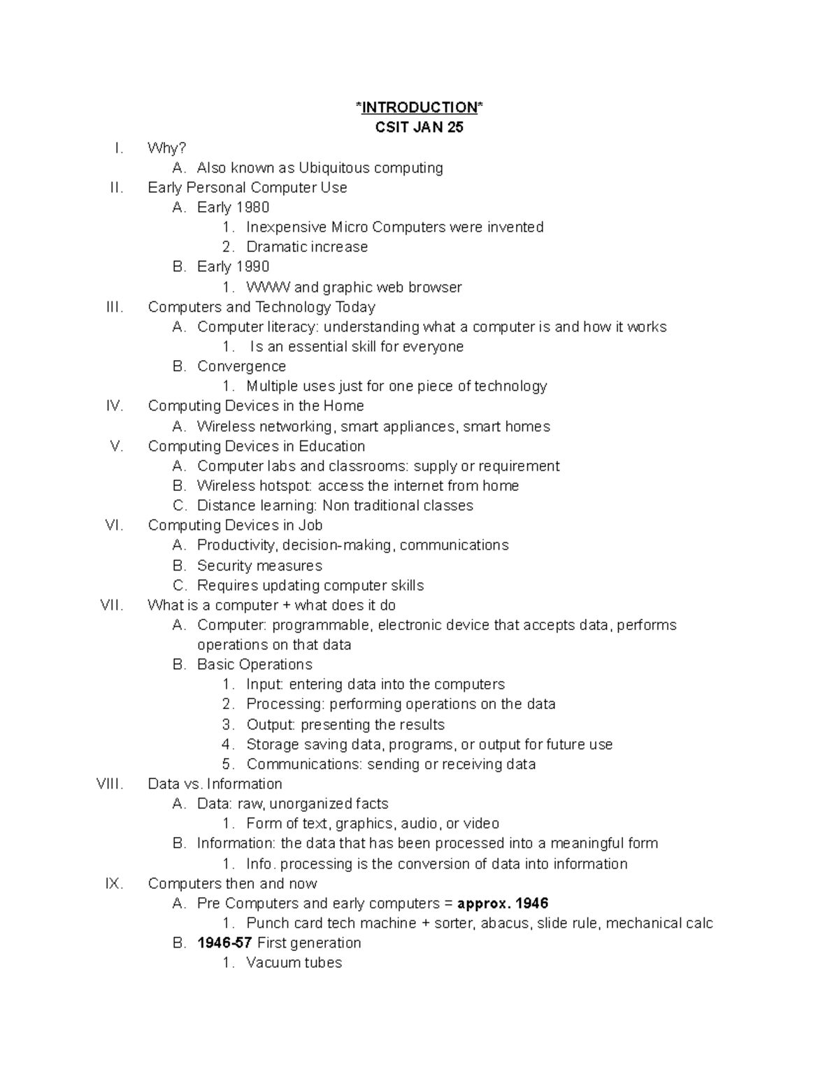 Csit 1 25 Lecture Notes Introduction To Csit Introduction Csit Jan 25 I Why A Also Known