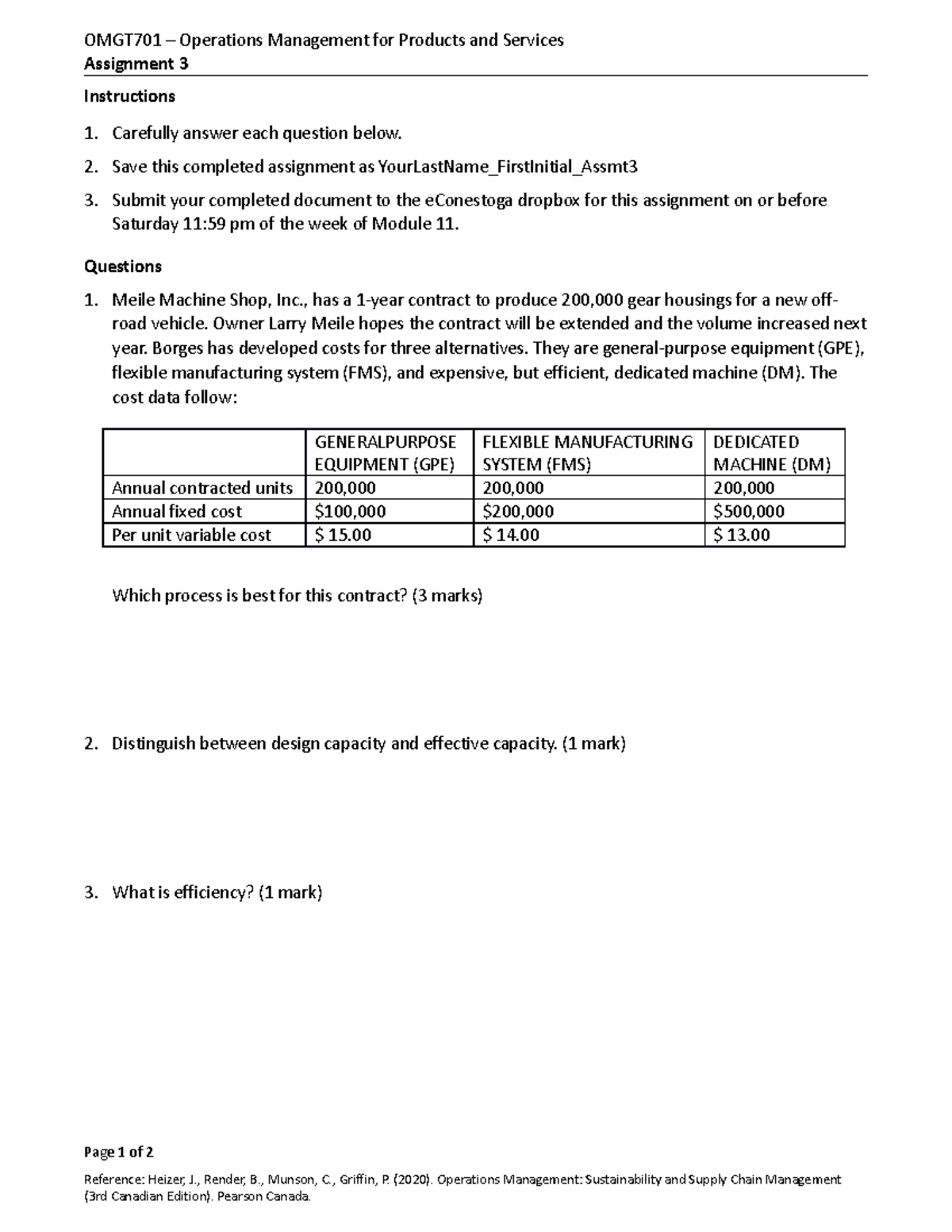 Assignment 3 - OP MAN - BUS8350 - Conestoga College - Studocu