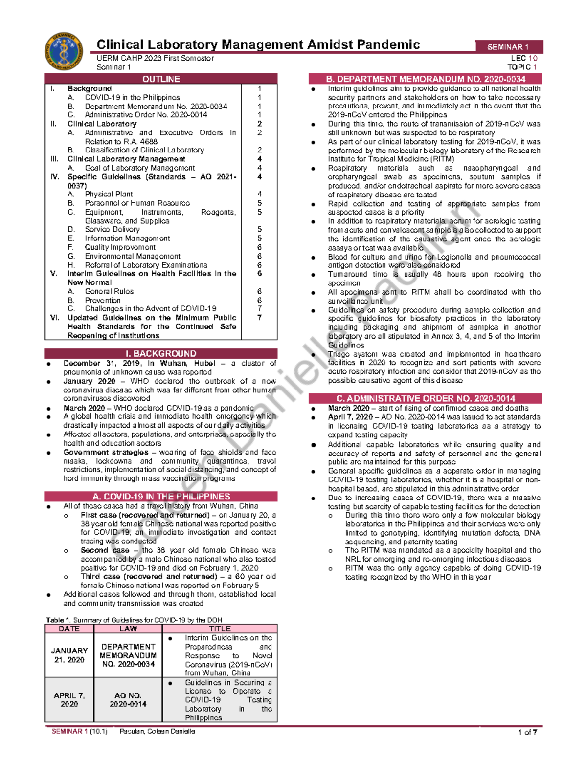 SEM 1 - Clinical Laboratory Management Amidst the Pandemic - Clinical ...