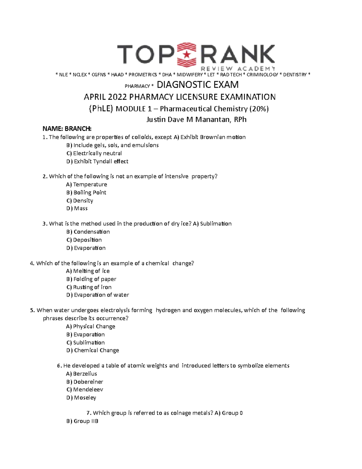 Module 1 – Pharmaceutical Chemistry - NLE * NCLEX * CGFNS * HAAD ...