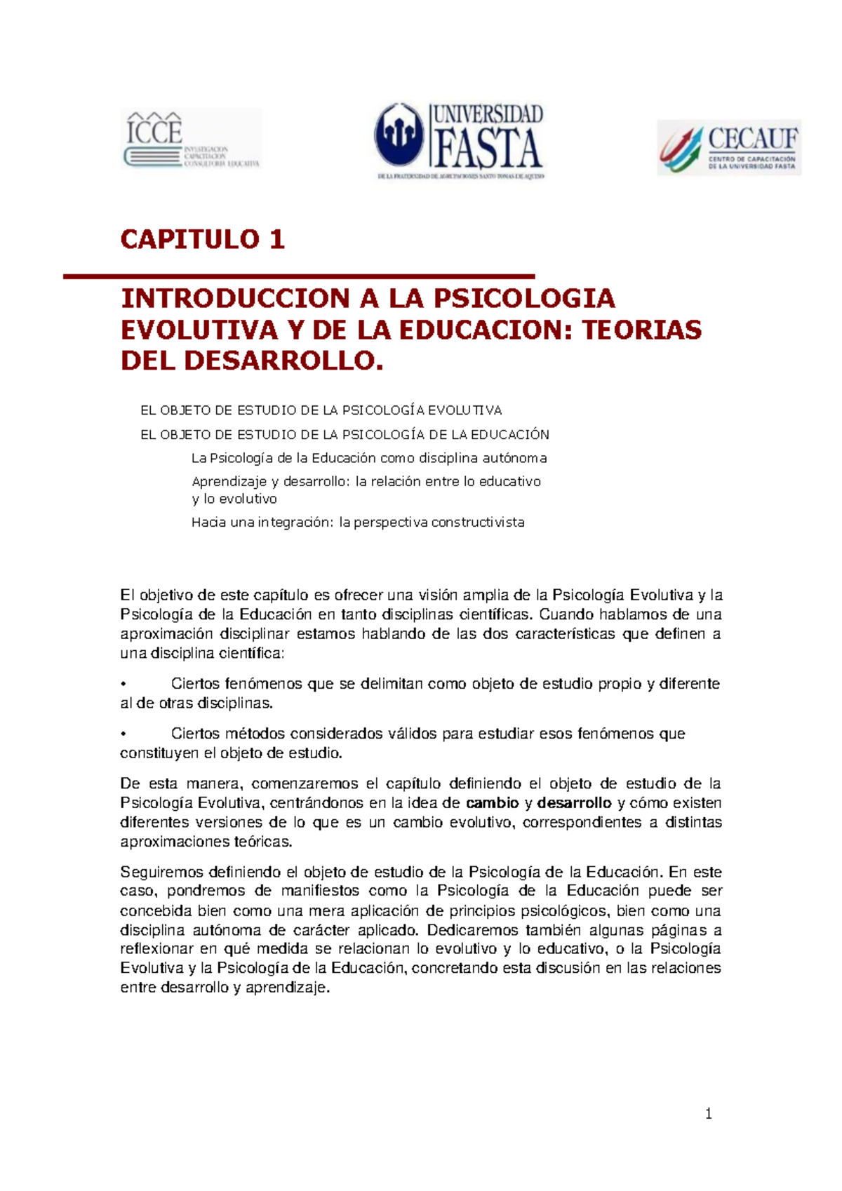 Capítulo 1 Psicología del desarrollo y el aprendizaje I - CAPITULO 1 INTRODUCCION A LA ...