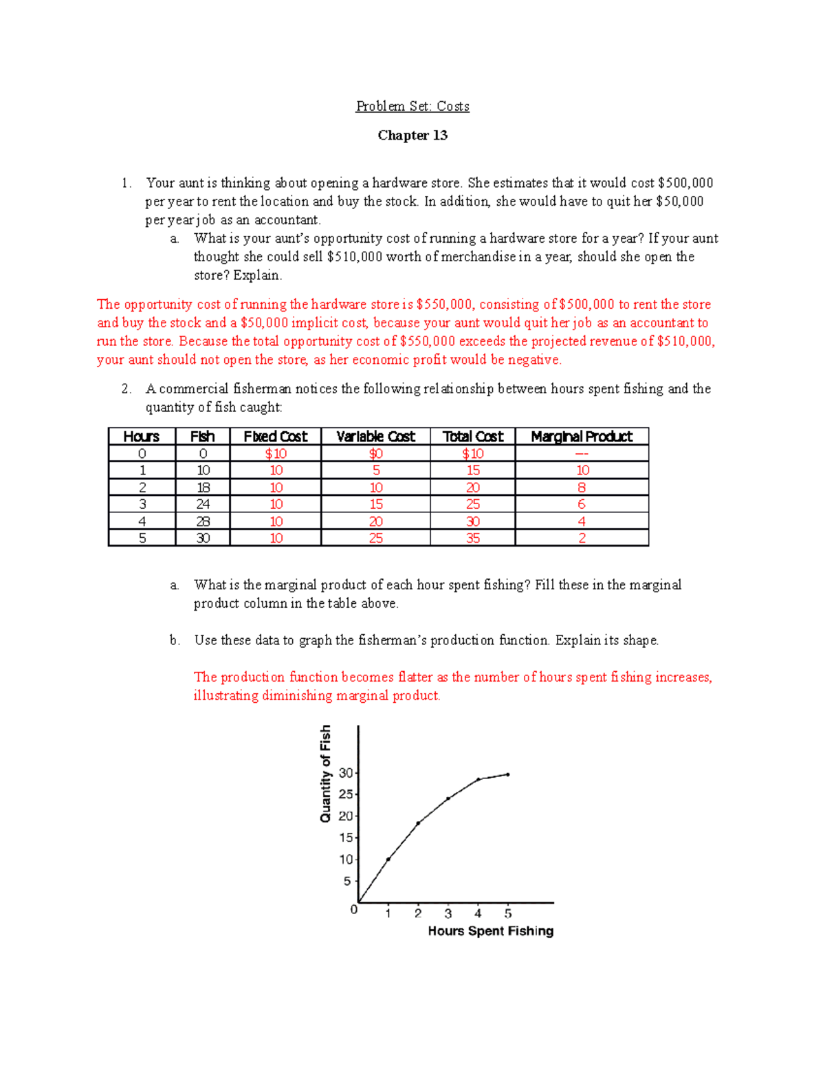 Problem Set Costs Key - Problem Set: Costs Chapter 13 1. Your aunt is ...