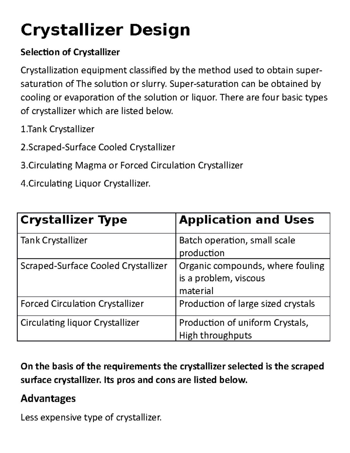 Document - Kimkkjhhgffdssa - Crystallizer Design Selection of Crystallizer Crystallization ...