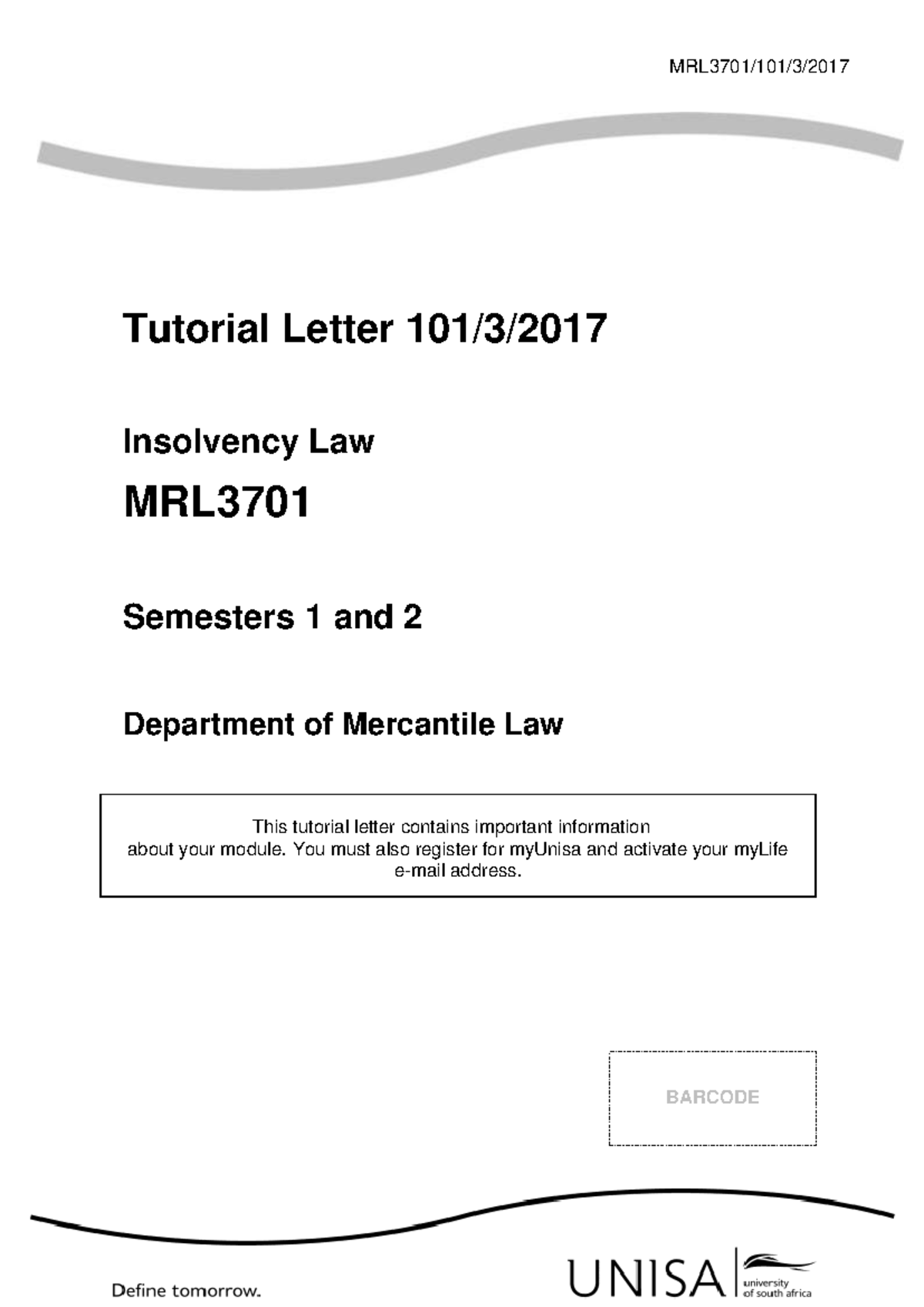 101 2017 3 e-2 - Tutorial work - MRL3701/101/3/ Tutorial Letter 101/ 3 ...