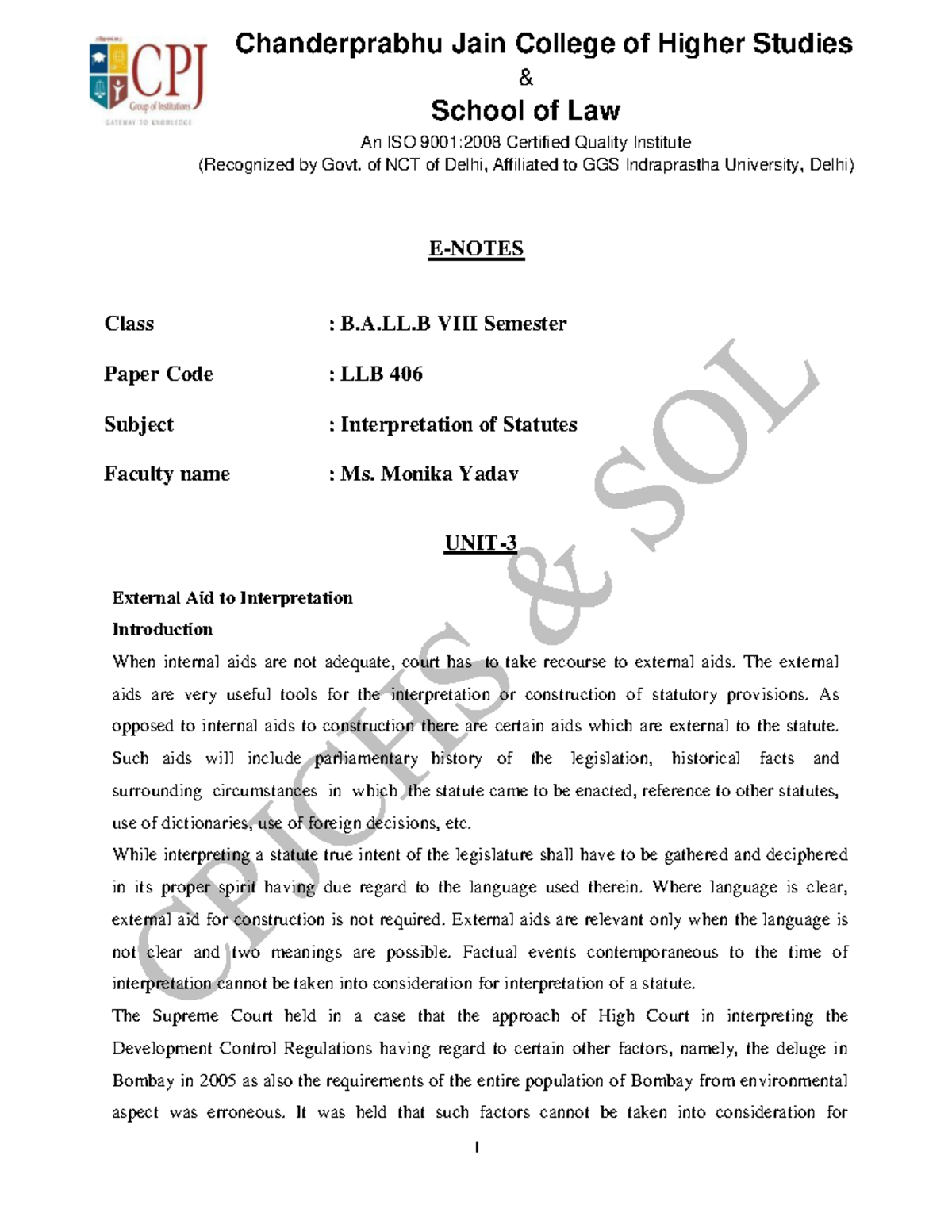Unit-3-IOS- E-Notes- Bballb 2 - & School of Law An ISO 9001:2008 ...
