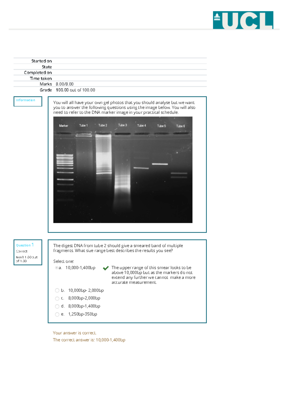 Practical 2 Quiz – Molecular Biology - Information Question 1 Correct ...