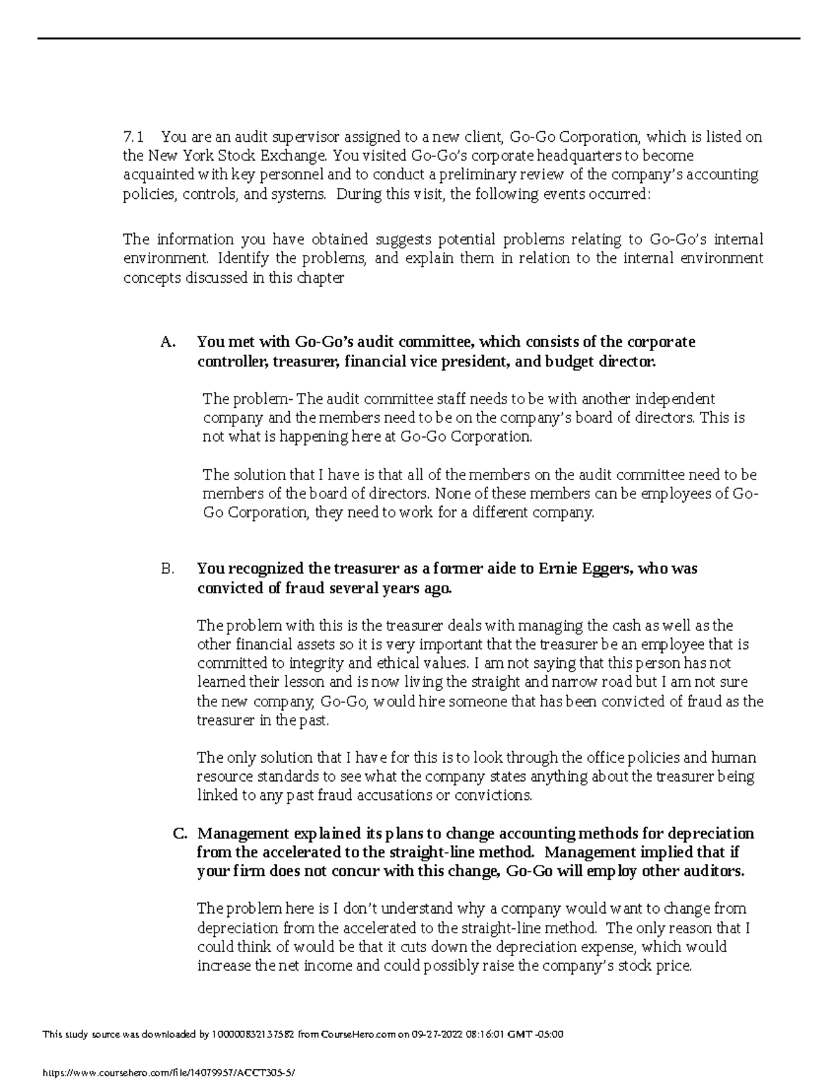 Docx - AIS - 7 You are an audit supervisor assigned to a new client, Go ...