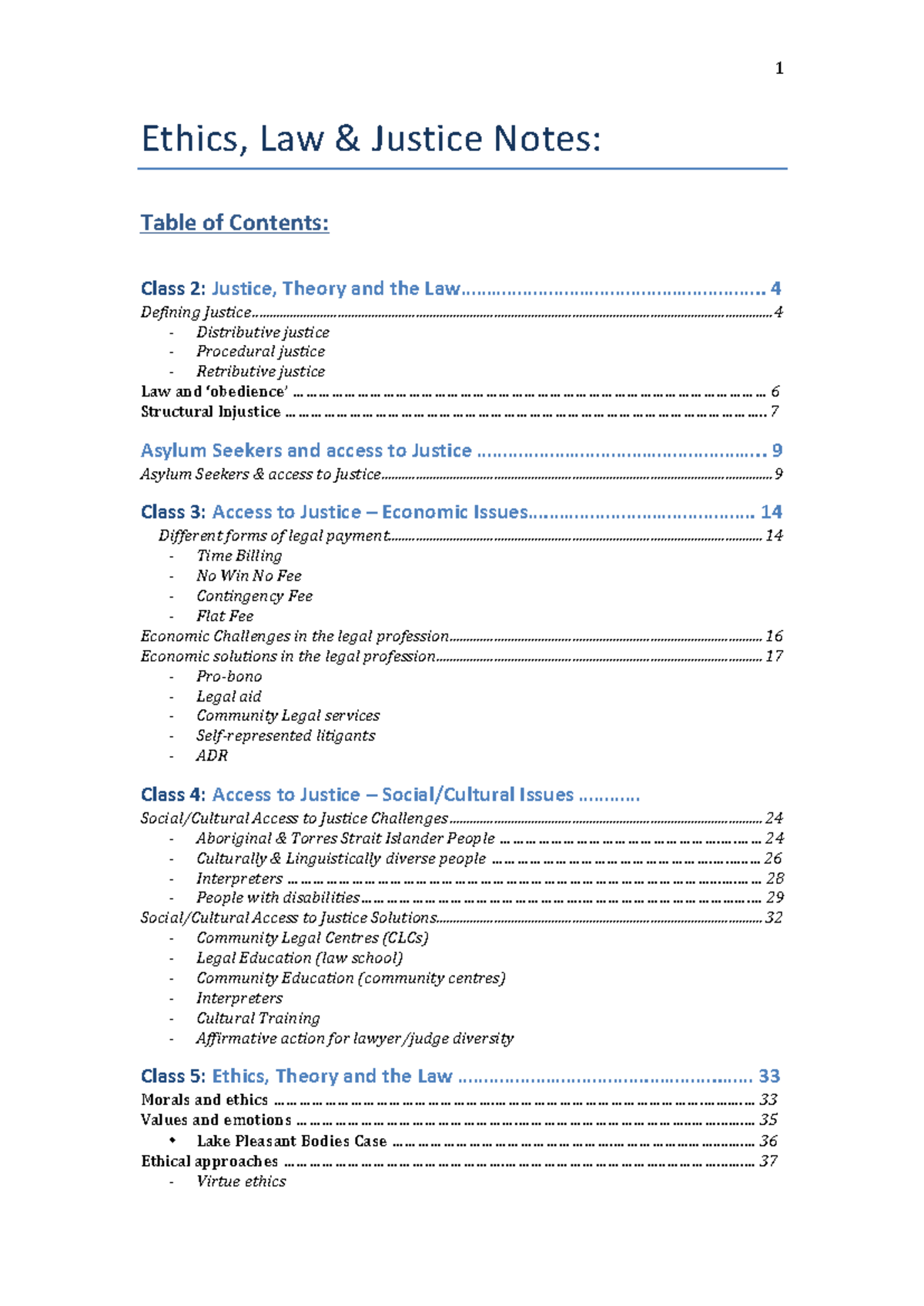 Ethics notes - Ethics, Law & Justice Notes: Table of Contents: Class 2 ...
