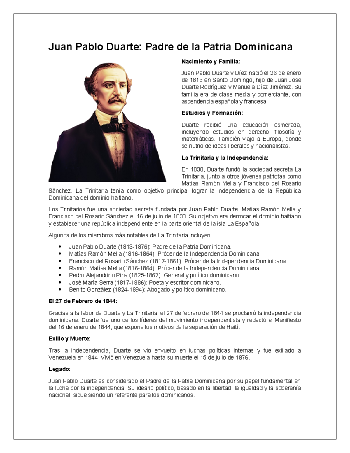 Bioagrafia Juan Pablo Duarte - Juan Pablo Duarte: Padre de la Patria ...