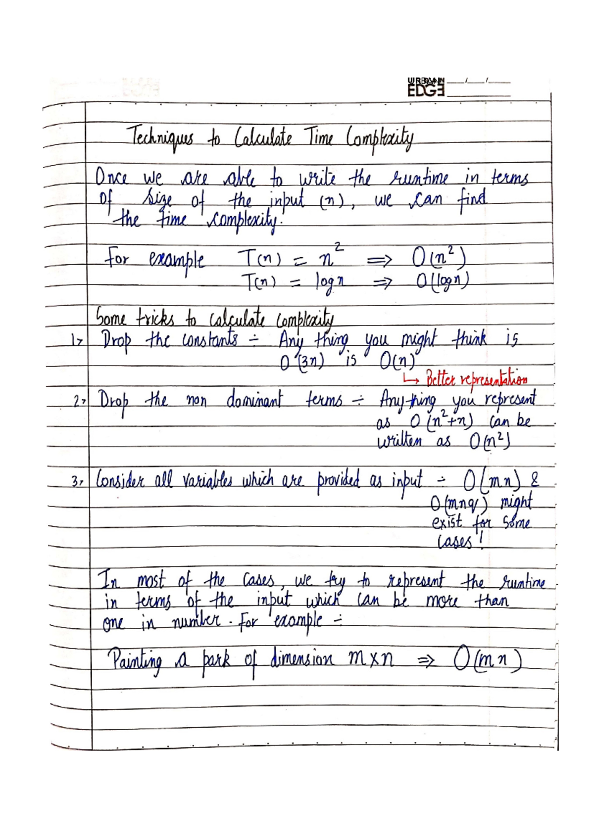 Time Complexity - URBAN Time Complexity – Competitive Practice Sheet Fine the time complexity of ...