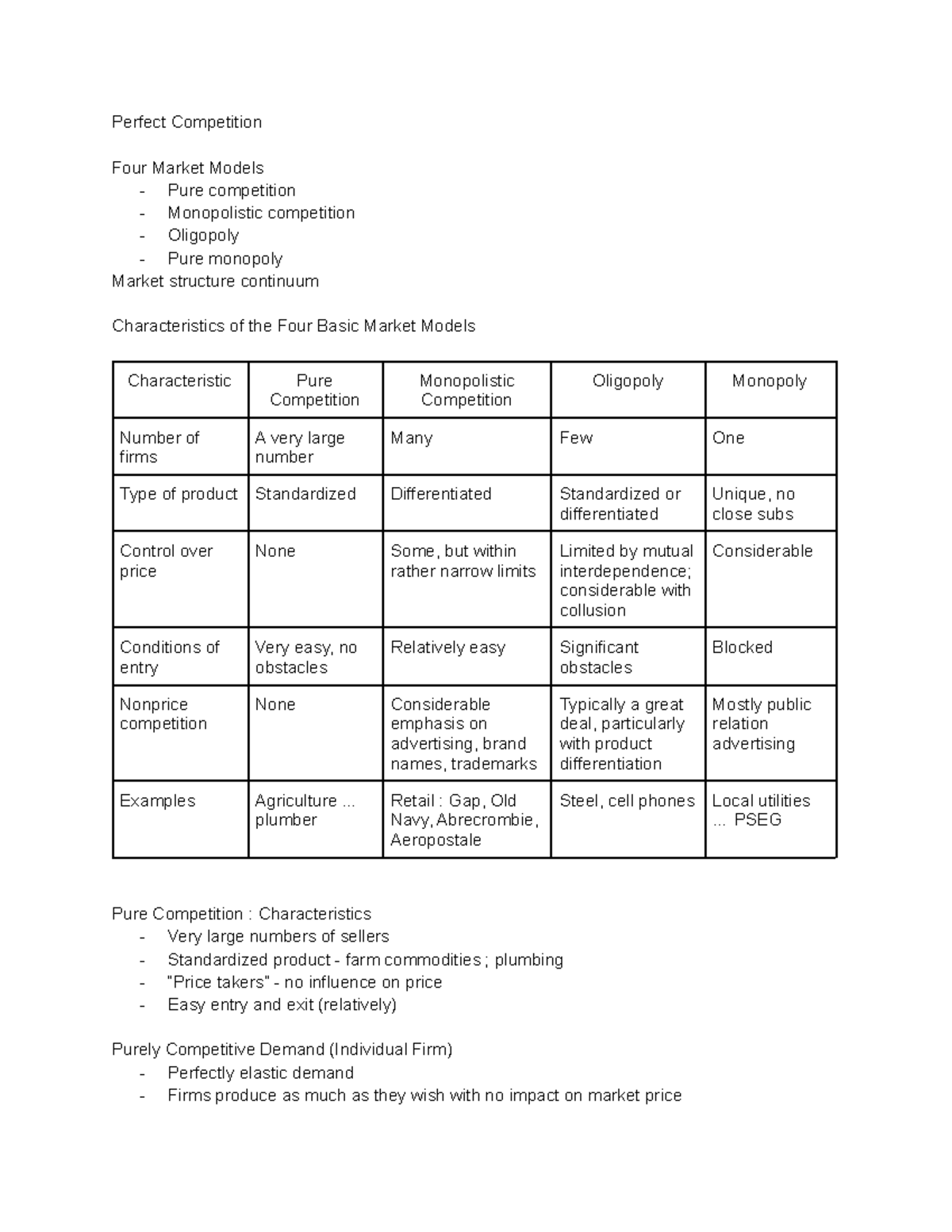 ECON102 Perfect Competition - Perfect Competition Four Market Models ...