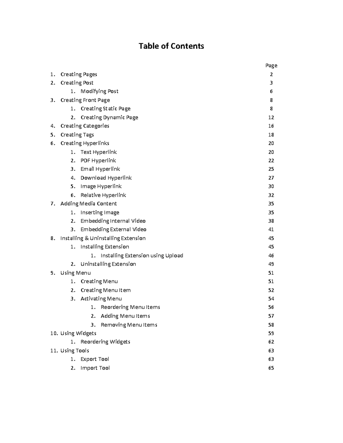 Word Press Inventive Media Manual - Table of Contents Creating Pages Creating Post Modifying ...